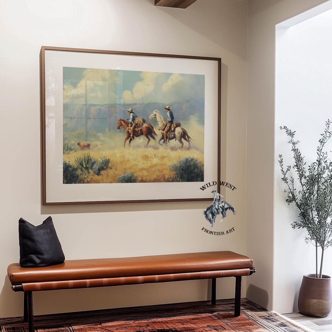 Vintage Western Cowboys Poster, Rustic Southwest Landscape Art Home ...