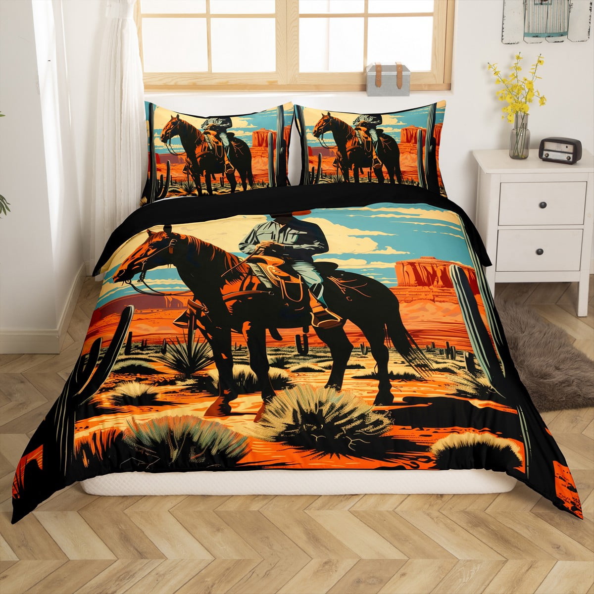 Vintage Western King Bedding Set,West Cowboy Horse Duvet Cover Men Room ...