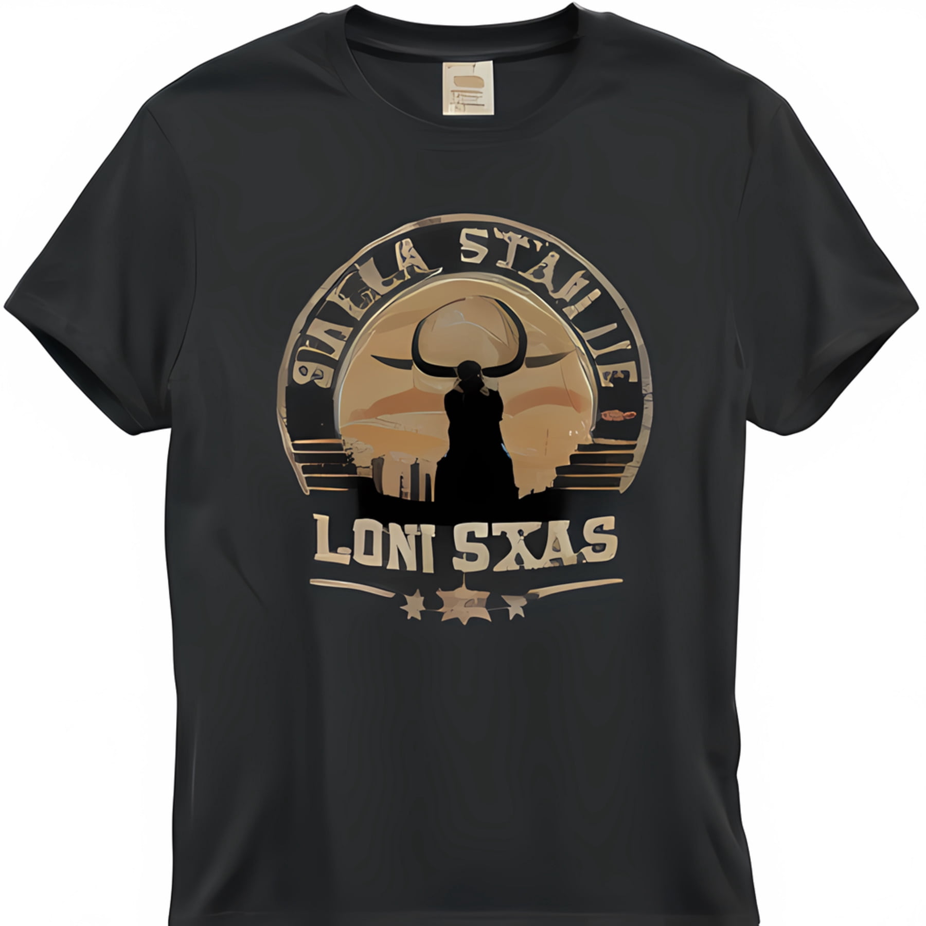 Vintage Western Style Black T-Shirt with Symbols Bull Horns Desert ...