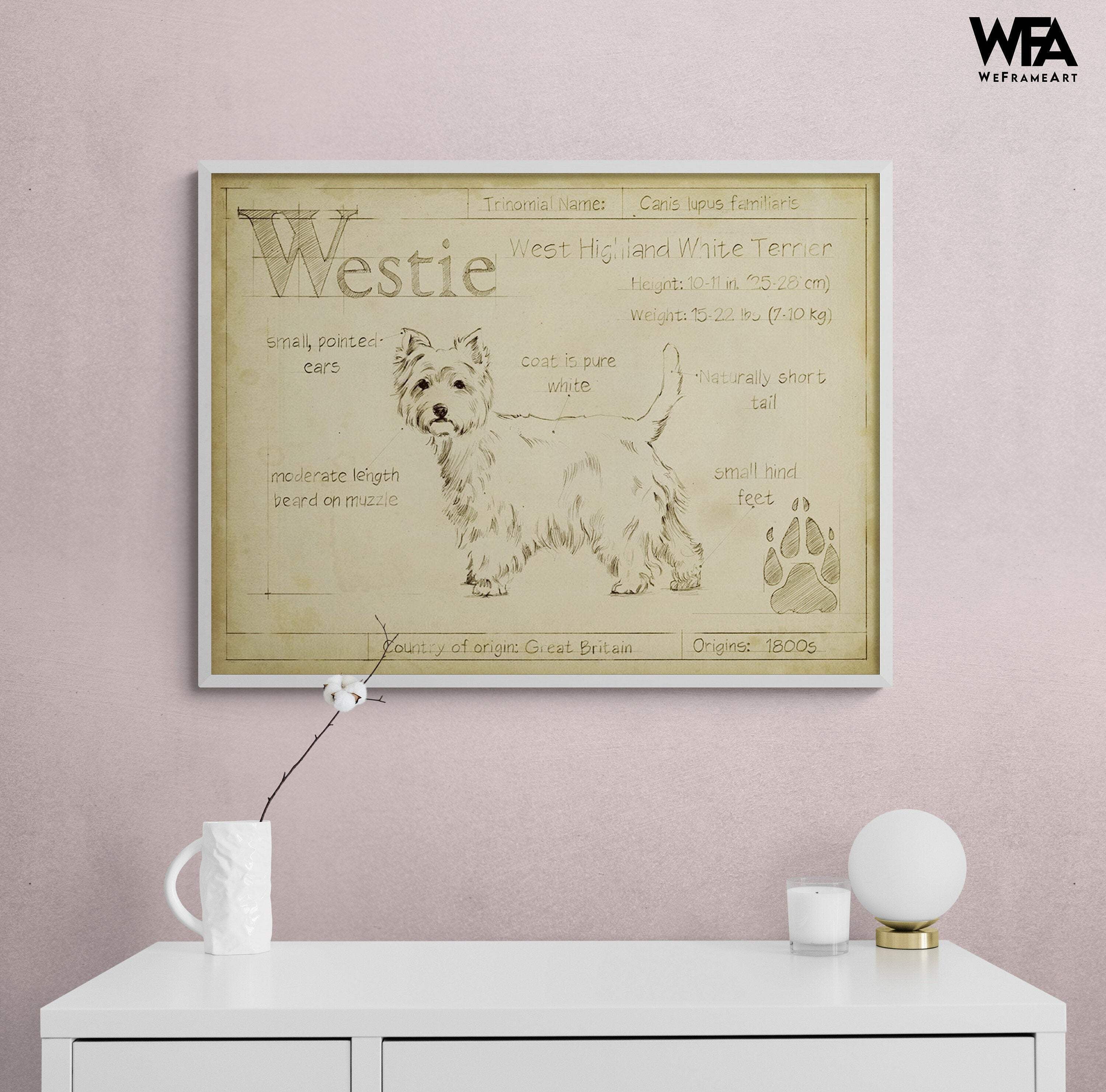 Vintage Westie Poster Print, Framed West Highland Terrier Print, Terrier Wall Art, Small Dog ...