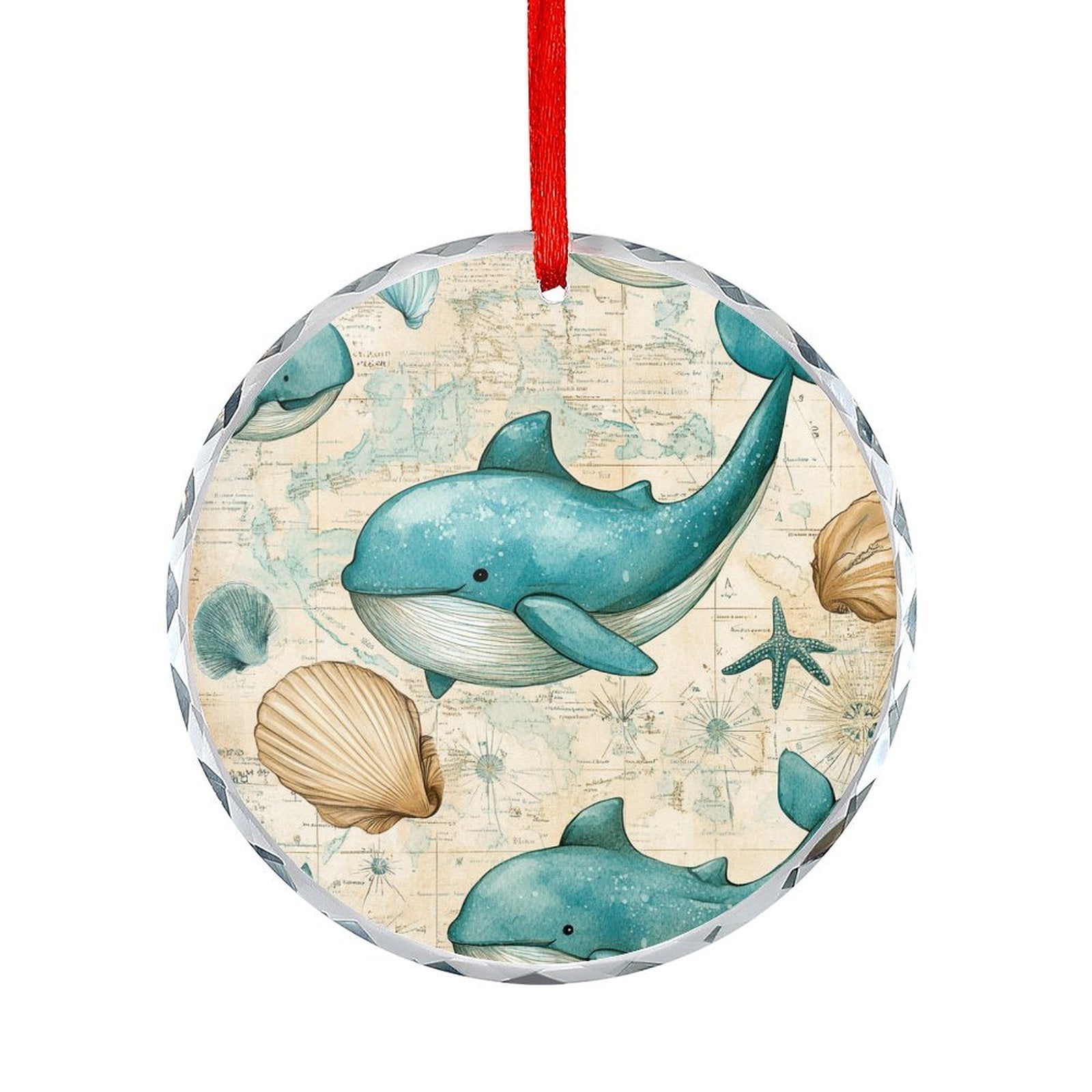 Vintage Whale And Maps Christmas Ornament Cartoon Fish Whale Christmas ...