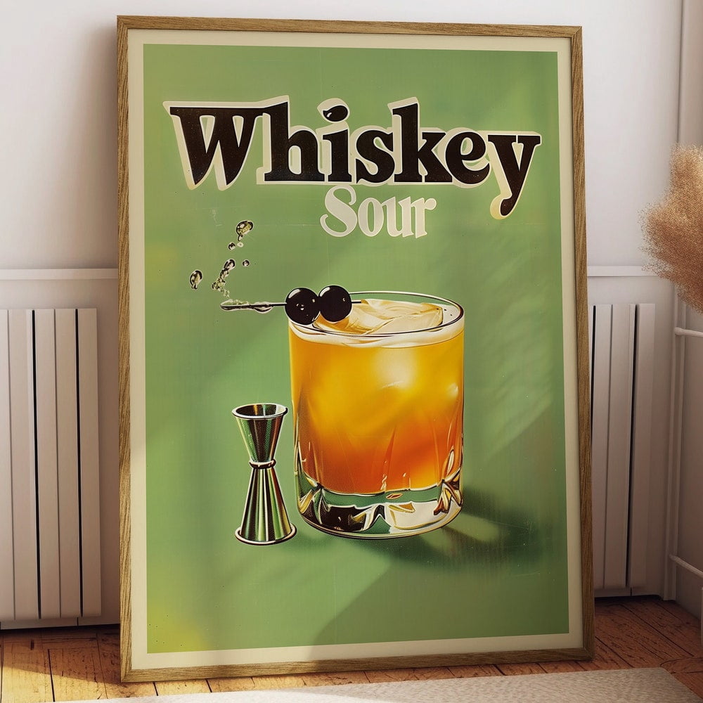 Vintage Whiskey Sour Cocktail Poster Vintage Beverage Poster Bar Wall ...