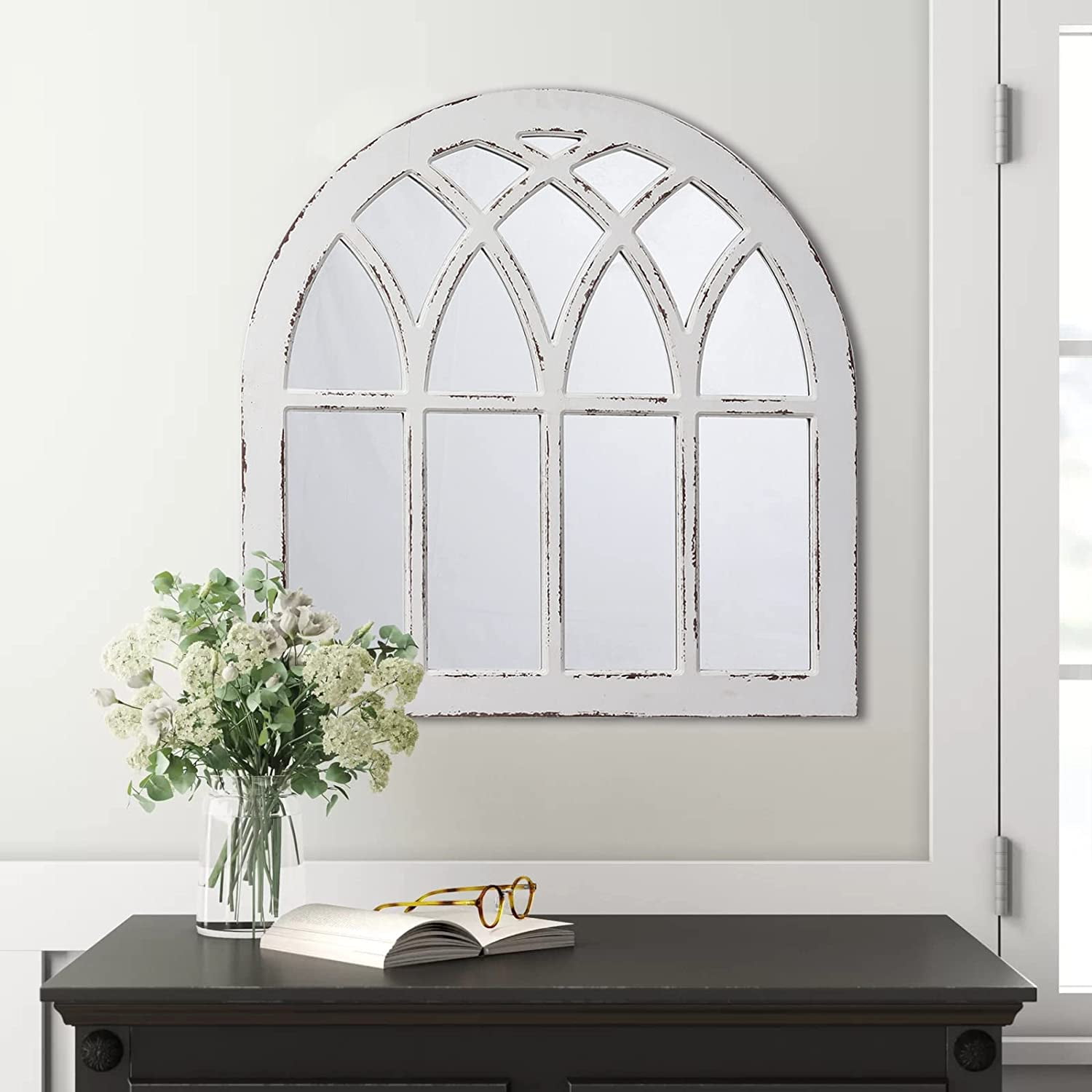 Vintage White Arched Window Mirrors for Wall Decor 32", Rustic ...
