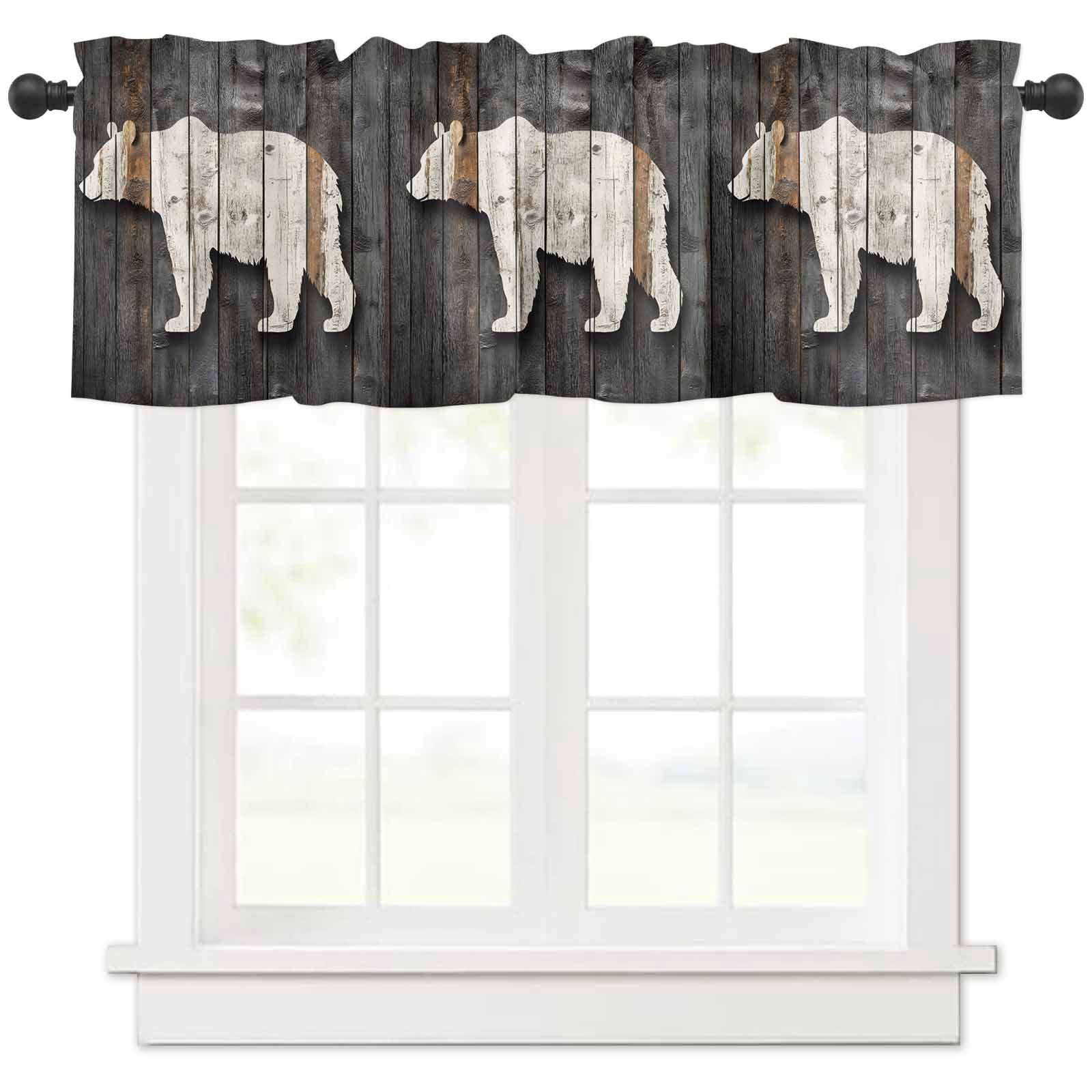 Vintage White Brown Bear Valances for Windows Farmhouse Kitchen ...