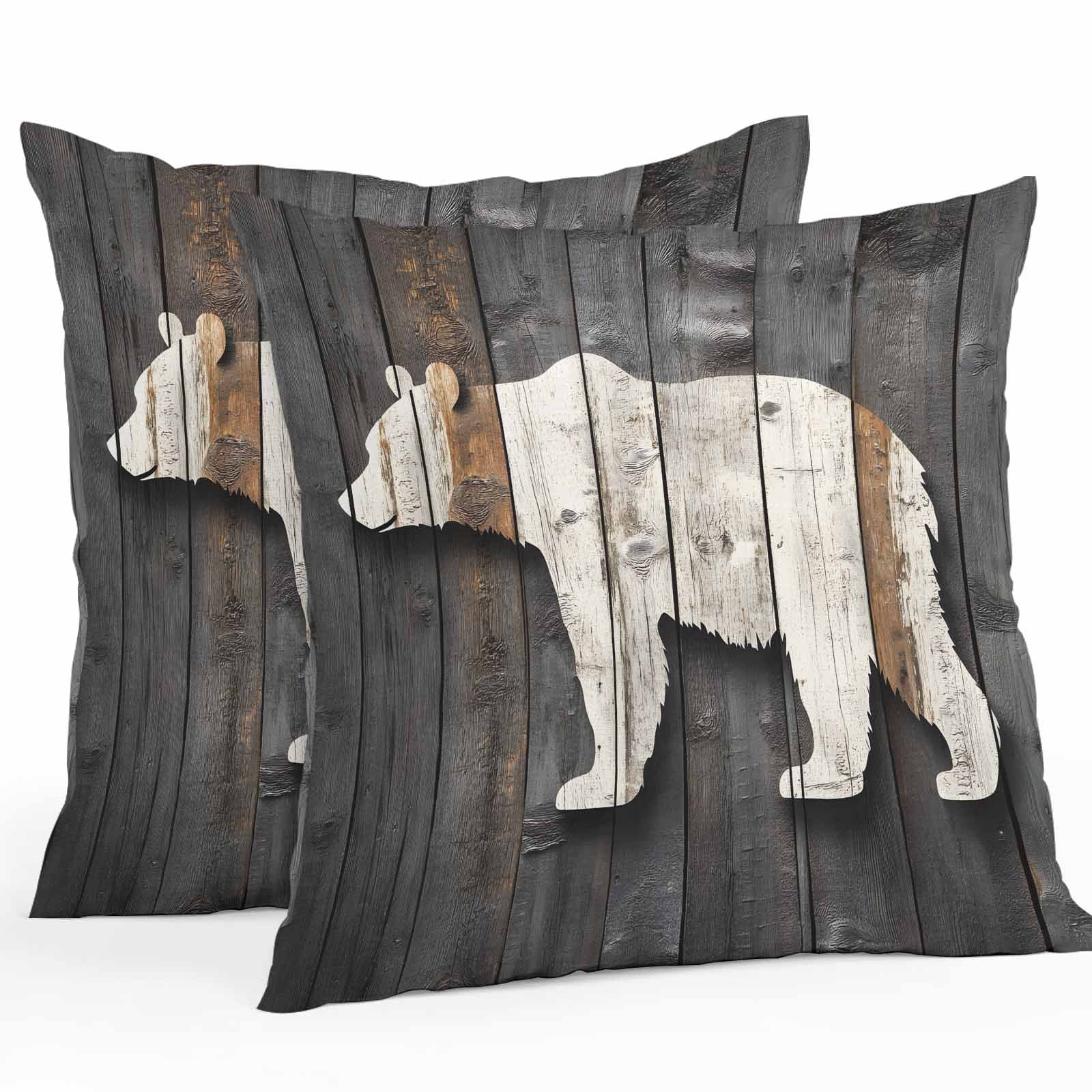 Vintage White Brown Bear Waterproof Outdoor Throw Pillow Covers 18''x18 ...