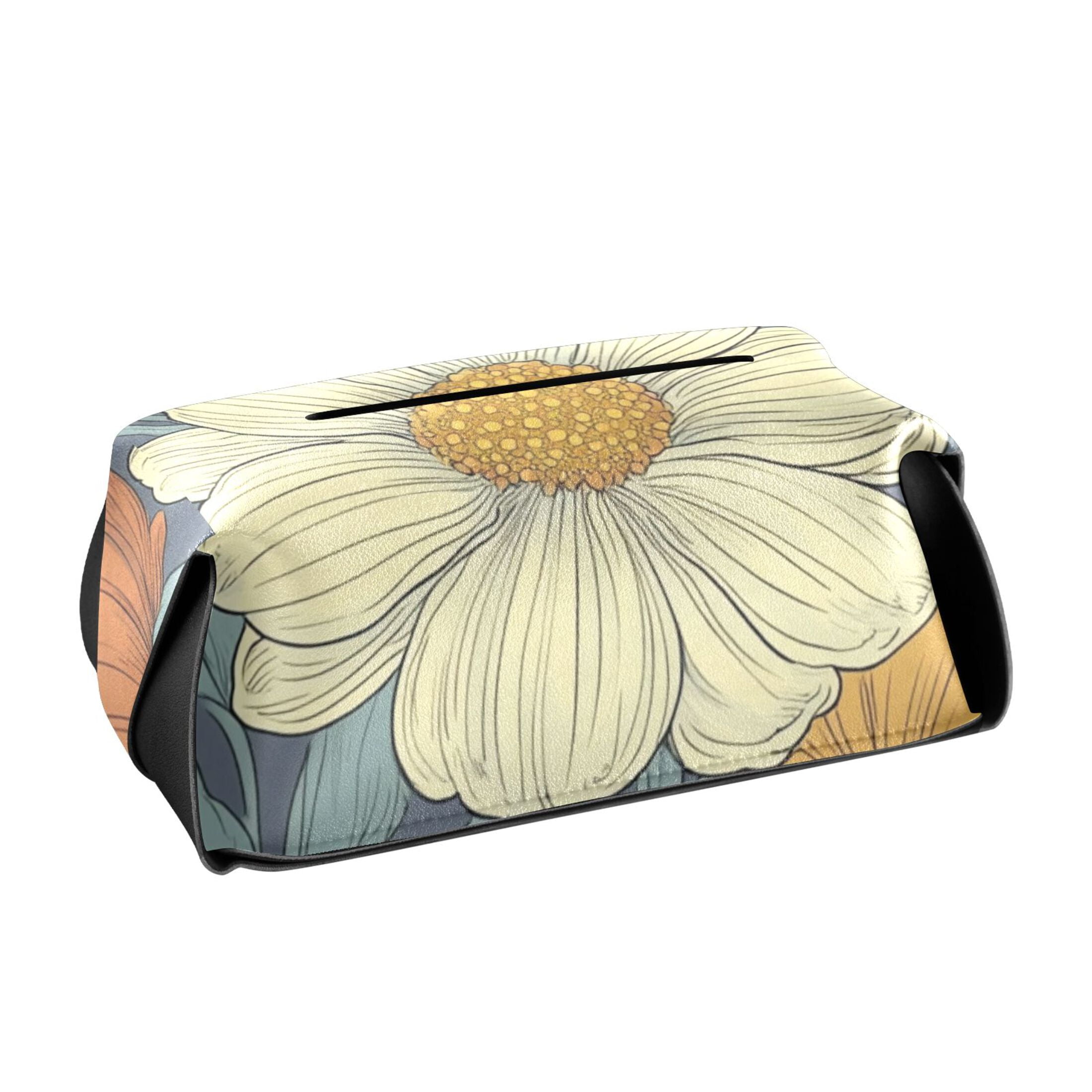 Vintage White Brown Floral Tissue Box Cover Leather Square Rectangle ...