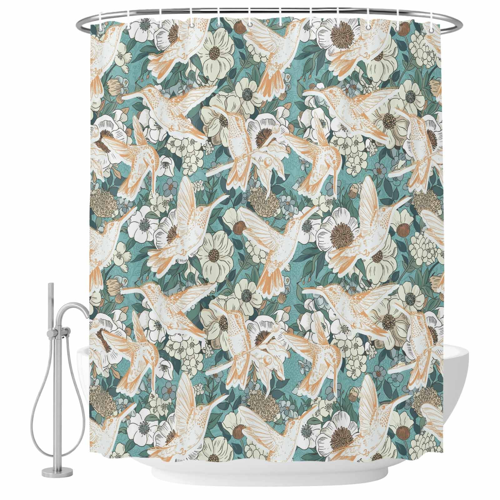 Vintage White Floral Shower Curtain, 36" x 72", Hummingbird Spring ...