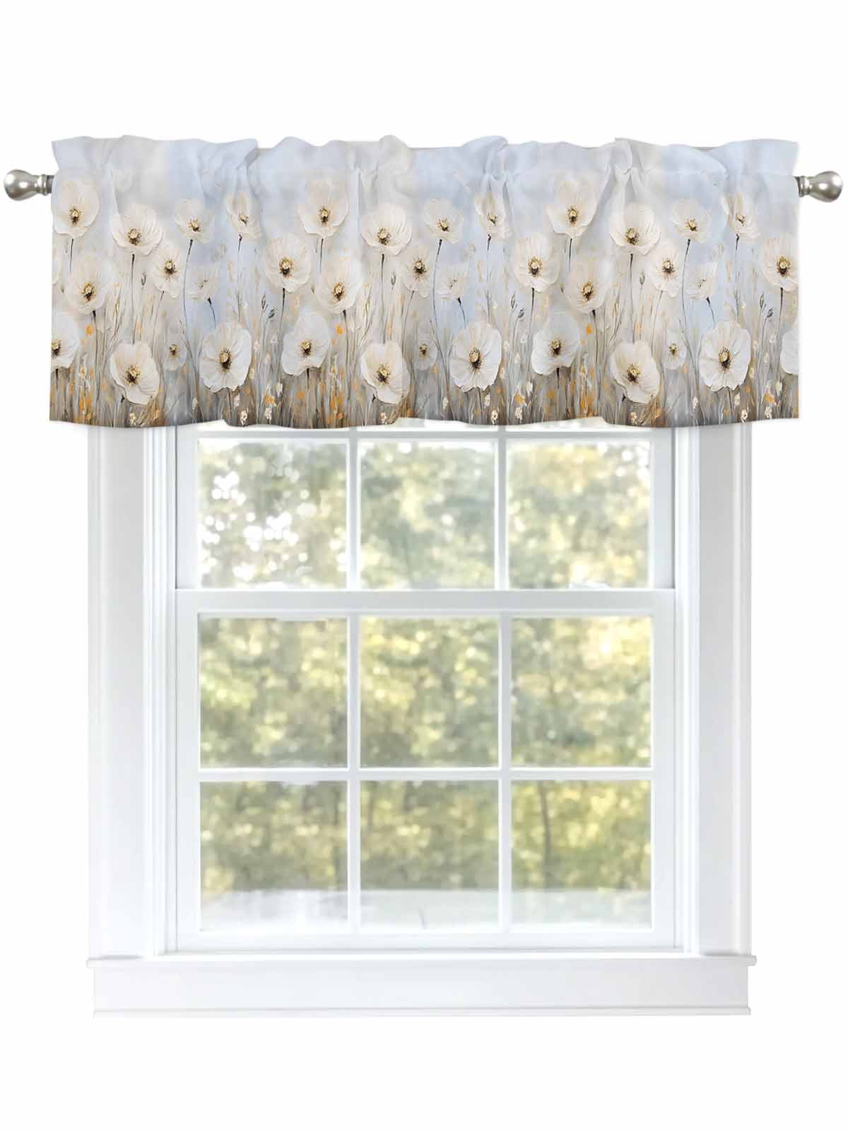 Vintage White Floral Valances for Windows, Rod Pocket Kitchen Valance ...