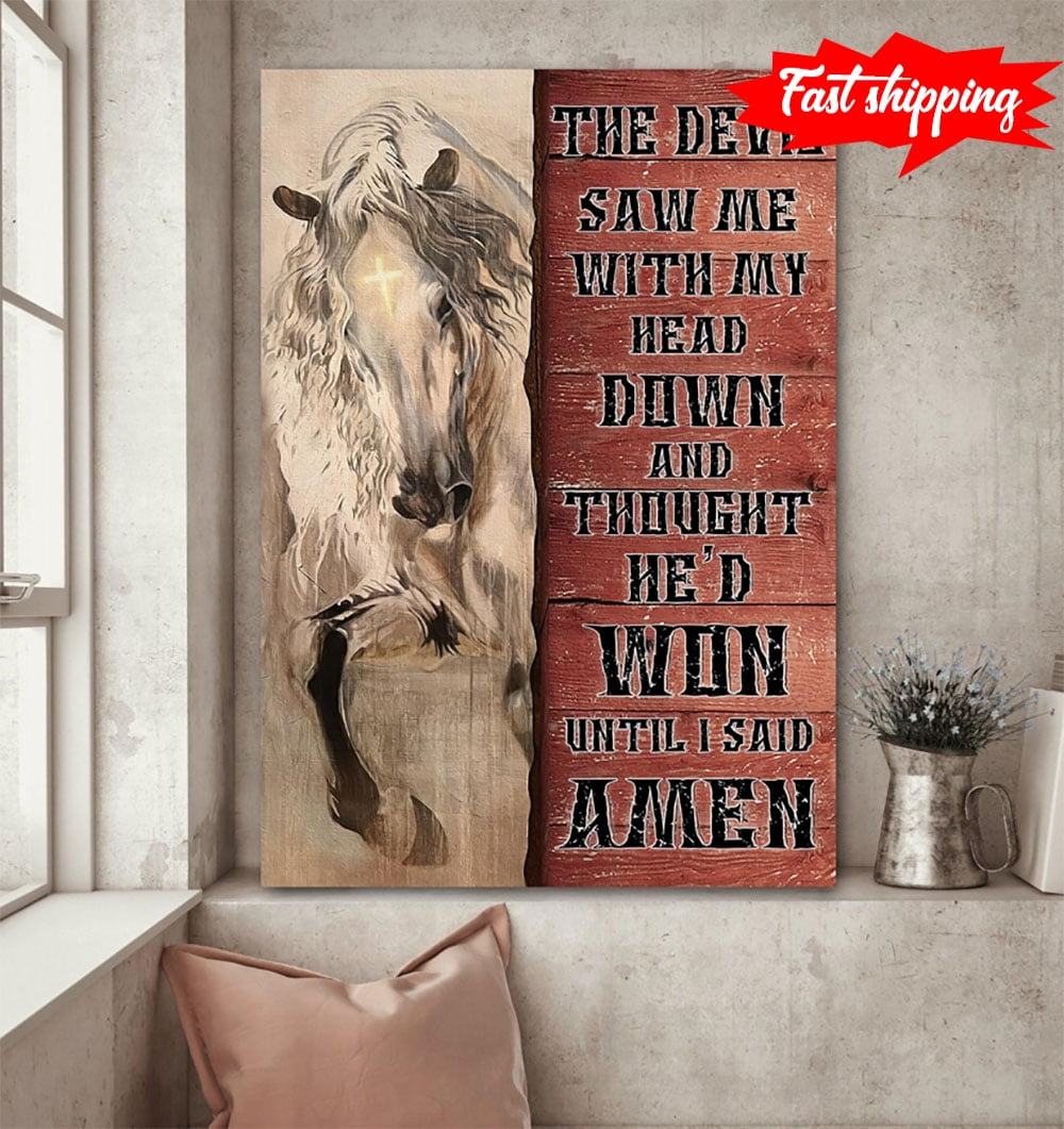 Vintage White Horse With Jesus Cross On Forehead The Devil Saw Me With ...
