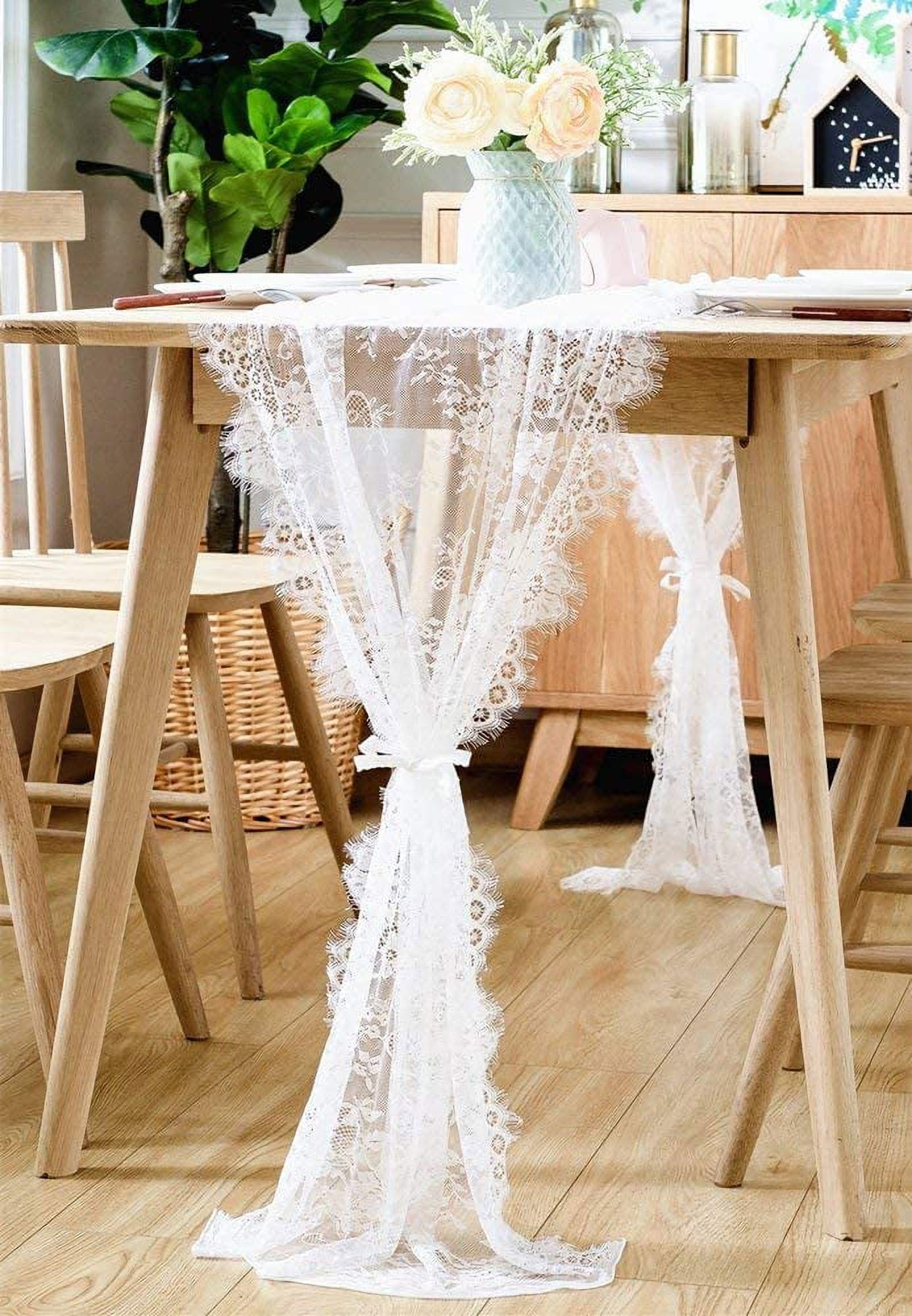 Vintage White Lace Wedding Table Runner with Rose Floral Table Overlay ...