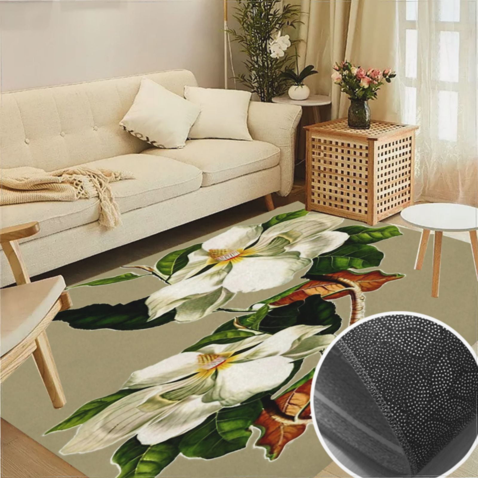 Vintage White Magnolia Pattern On Khaki Background Adult Home Decor ...