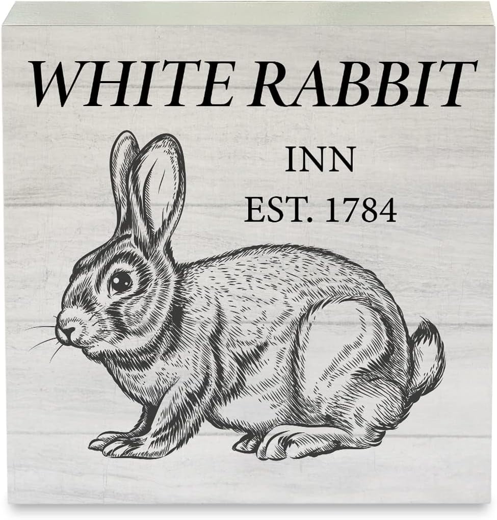 Vintage White Rabbit Inn Wood Box Sign Rustic Rabbit Wooden Box Sign ...