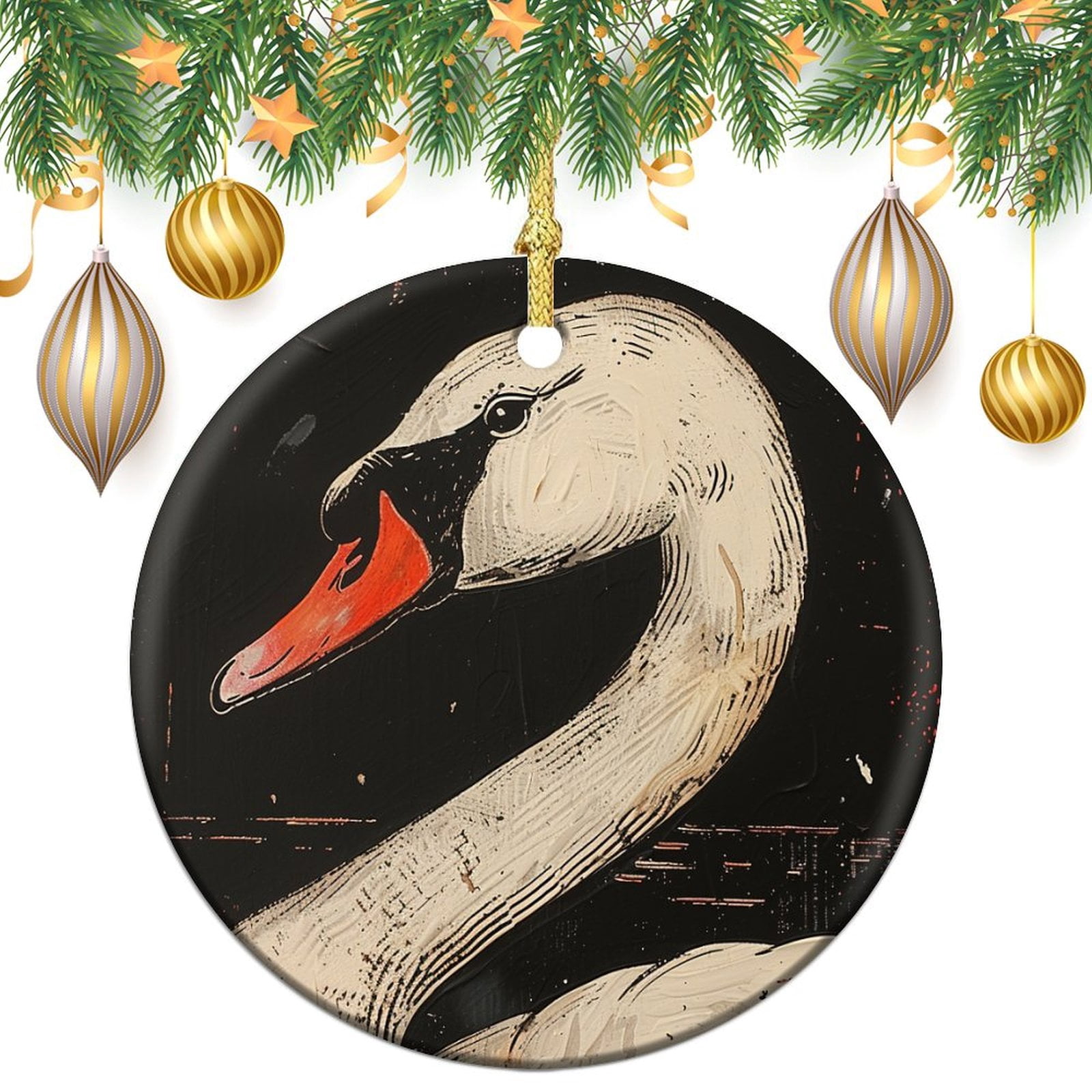 Vintage White Swan Christmas Tree Ornaments Elegant Swan Art Print ...