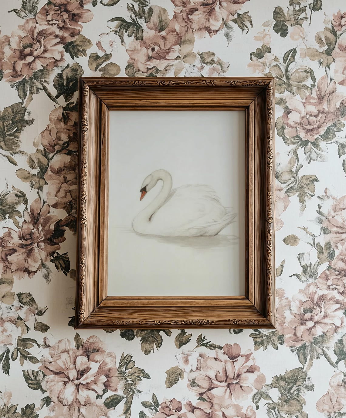 Vintage White Swan Swan Print English Cottage Art Modern Wall Decor Art ...