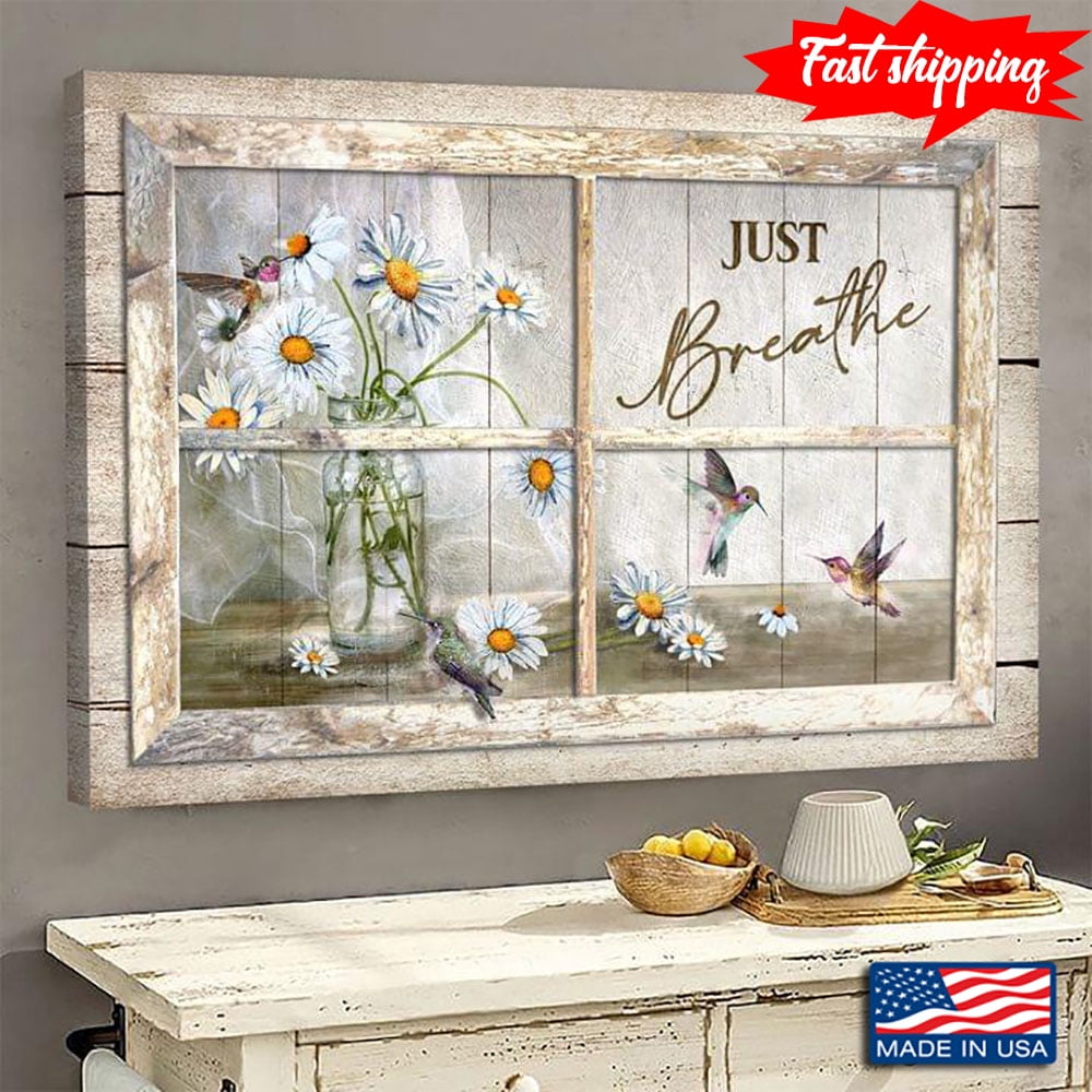 Vintage White Wooden Window Frame Hummingbirds Flying Around Daisy ...