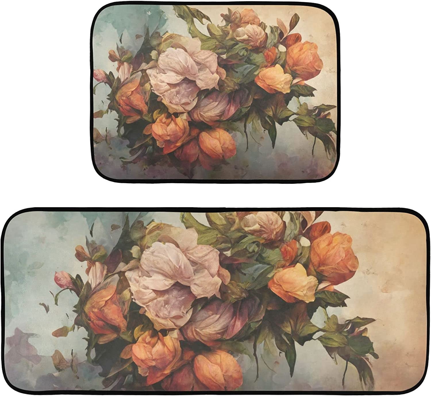 Vintage Wild Flower Kitchen Mat 2 Pcs Set Anti Fatigue Cushioned ...