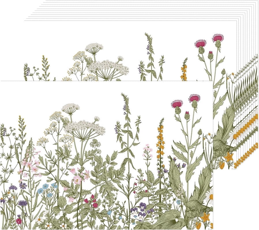 Vintage Wildflowers Floral Paper Placemats Disposable 50 Pack 16x 11 ...