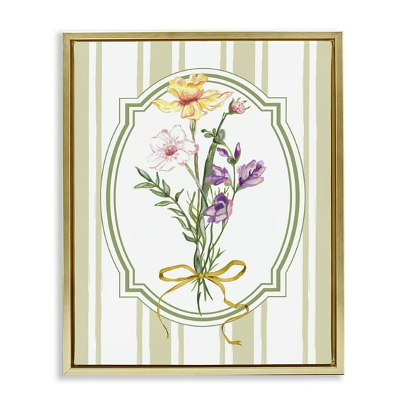 Vintage Wildflowers with Ribbon Gold Framed Floater Canvas Wall Art ...