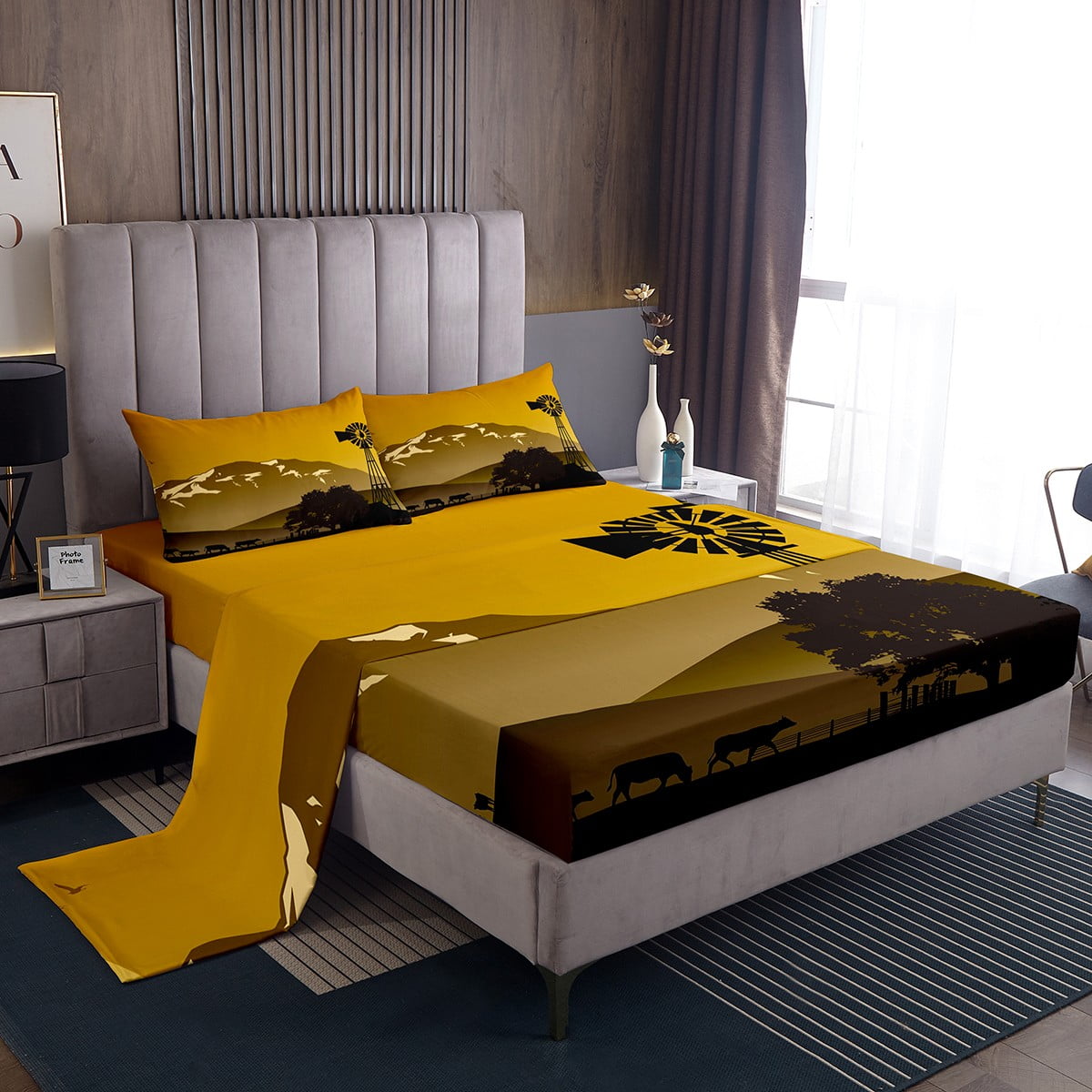 Vintage Windmill Bed Sheets Set Full Size,Western Farmhouse Cow Sheet ...