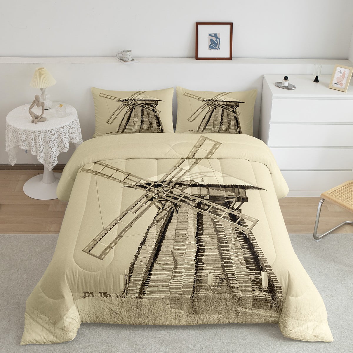 Vintage Windmill Comforter Set Queen Western Cowgirls Cowboys Bedding ...