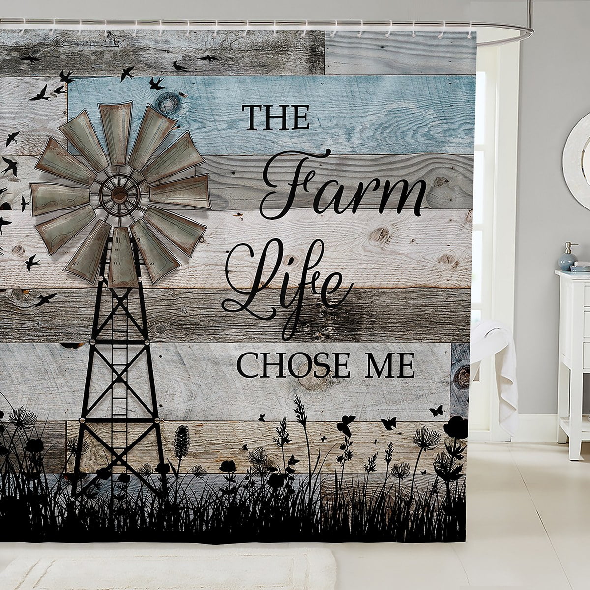 Vintage Windmill Shower Curtain , Rustic Farmhouse Waterproof Shower ...