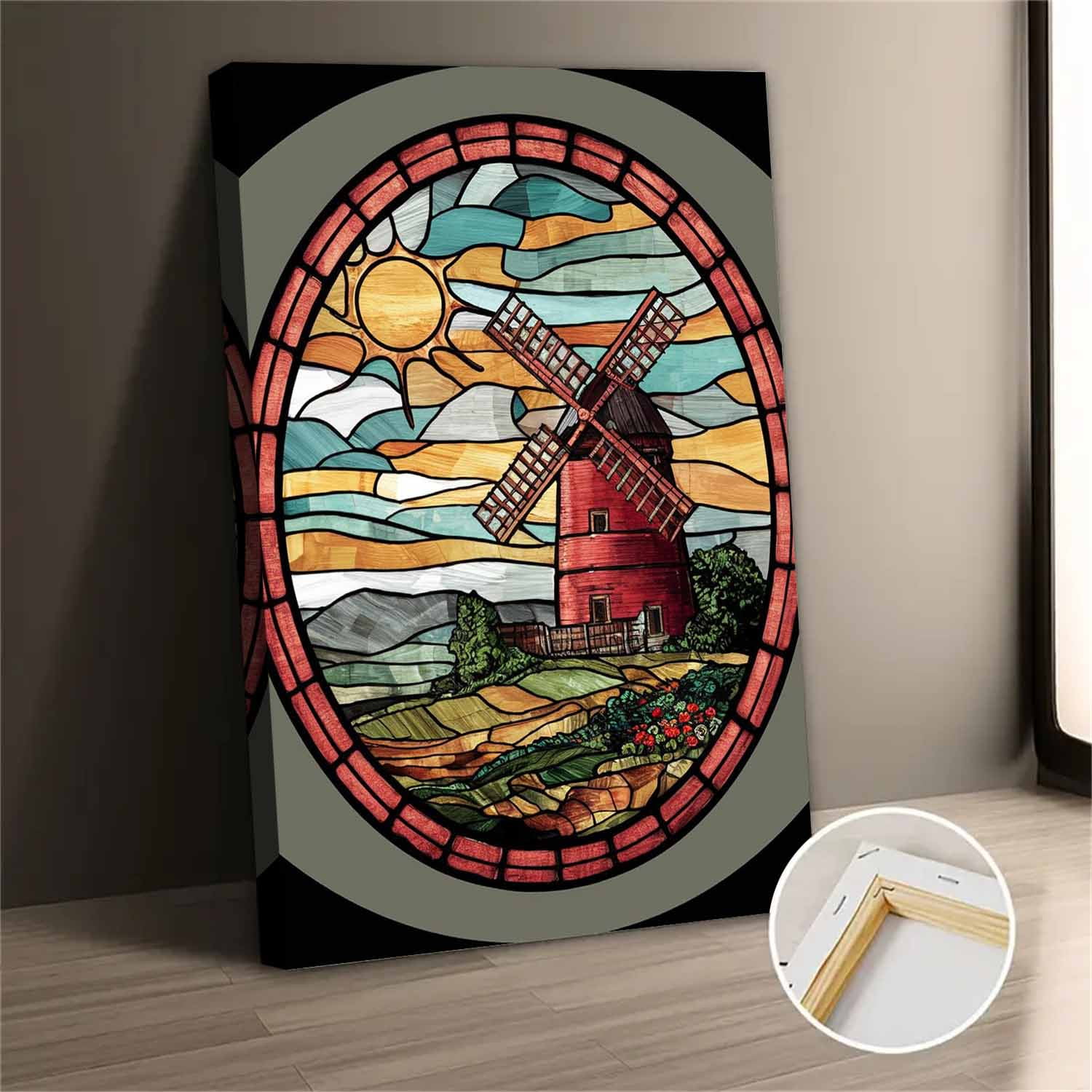 Vintage Windmill Stained Glass Window Canvas Wall Art - Walmart.com