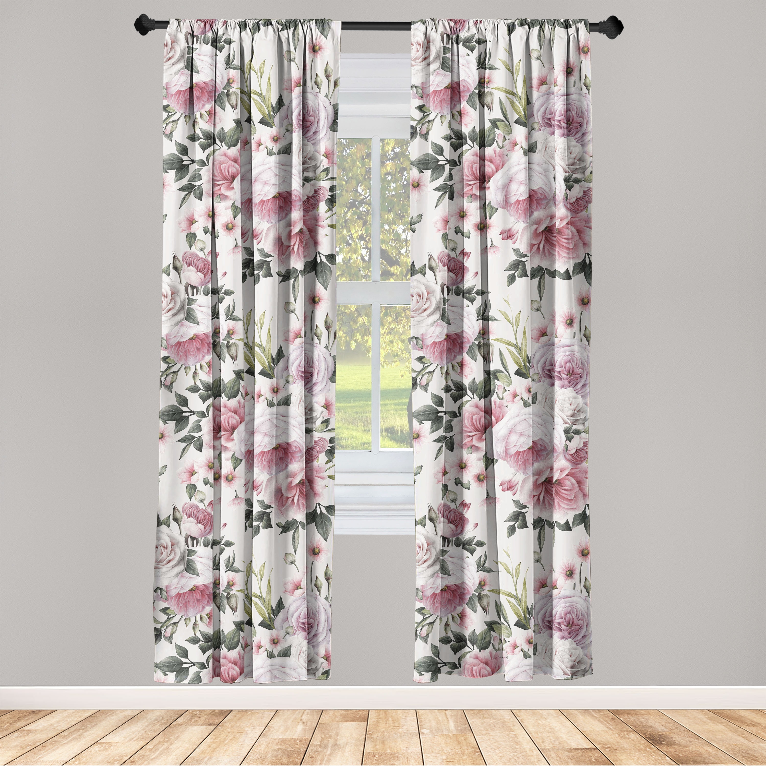 Vintage Window Curtains, Blossoming Love Bouquet of Soft and Tender ...