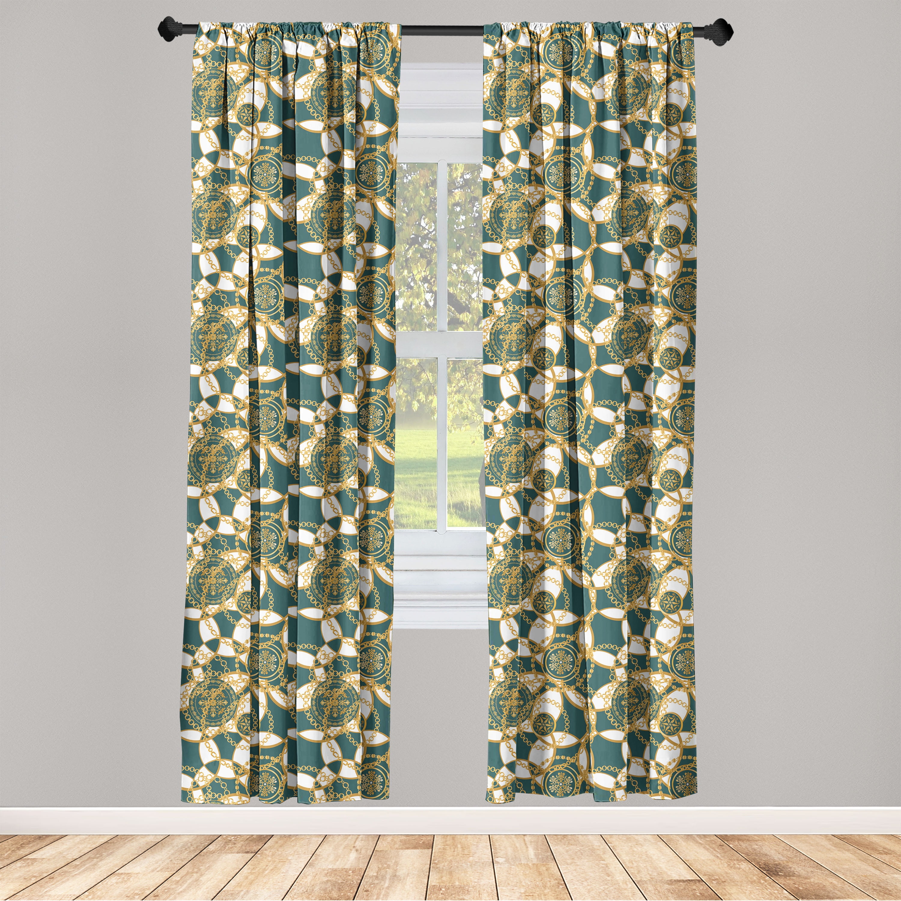 Vintage Window Curtains, Chains and Oriental Inspired Mandala Motifs Geometric Design ...