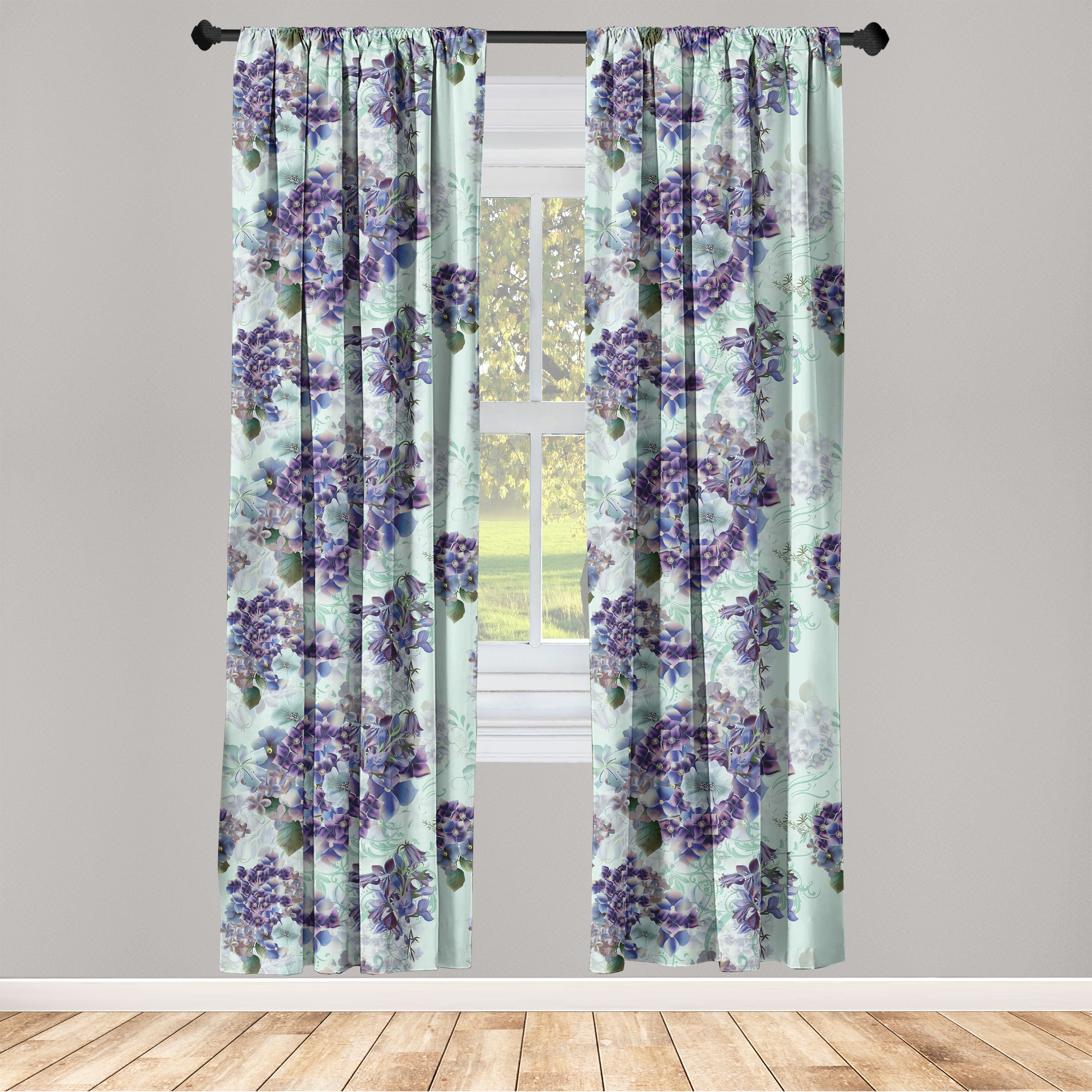 Vintage Window Curtains, Detailed Colorful Flowers Leaves Pattern Floral Theme Illustration ...