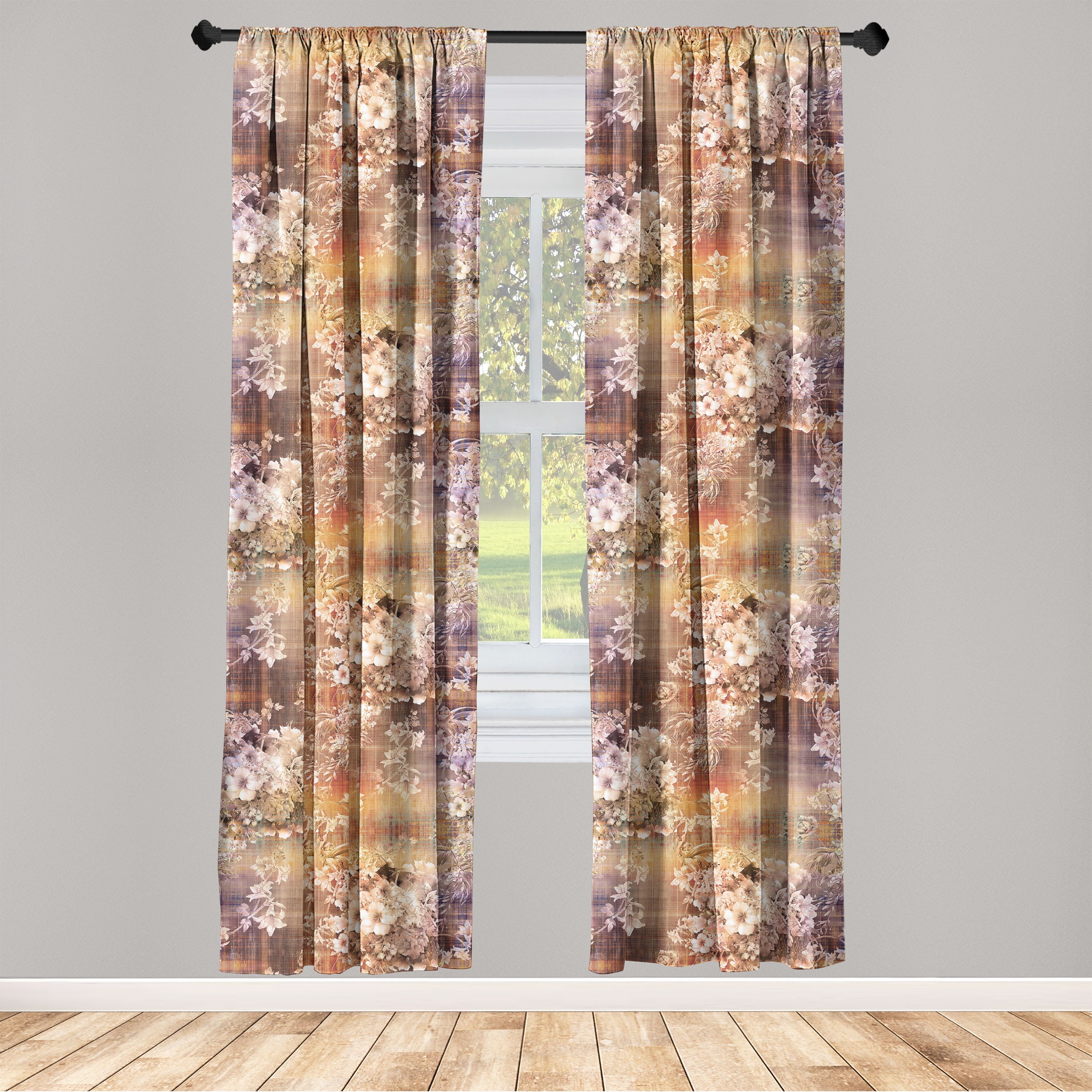 Vintage Window Curtains, Floral Bouquet of Retro Feels Spring Blooming Flowers Weathered Print ...
