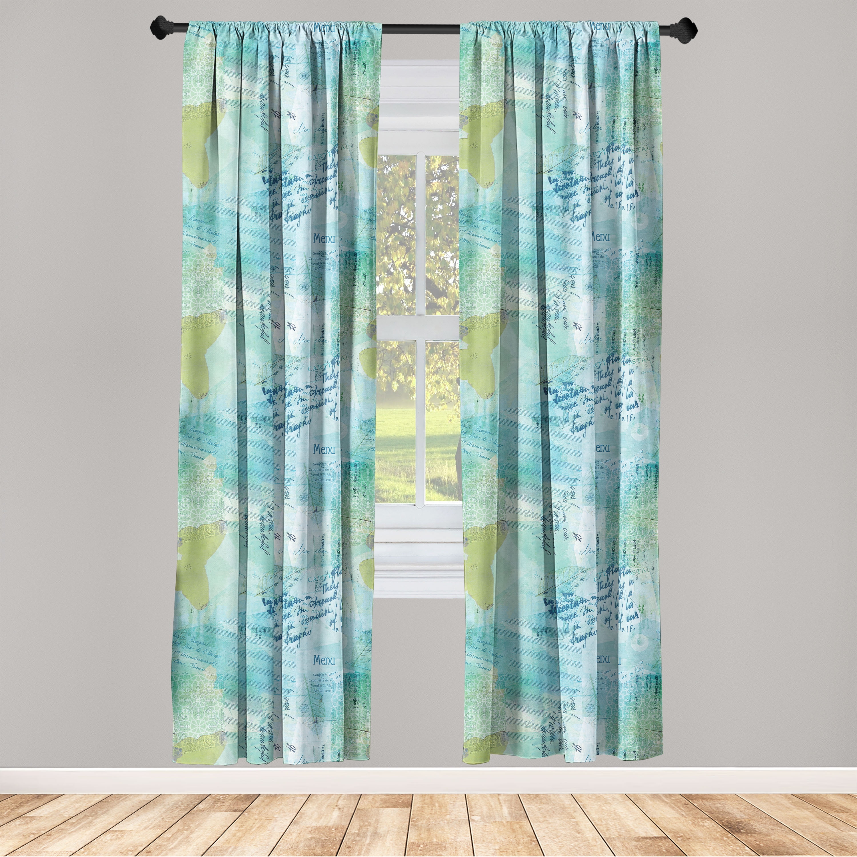 Vintage Window Curtains, Grunge Design Butterfly Silhouette with Music ...