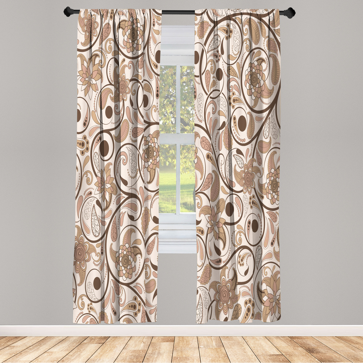 Ambesonne Vintage Curtains, Leaves with Eastern Design, Pair of 28"x95 ...