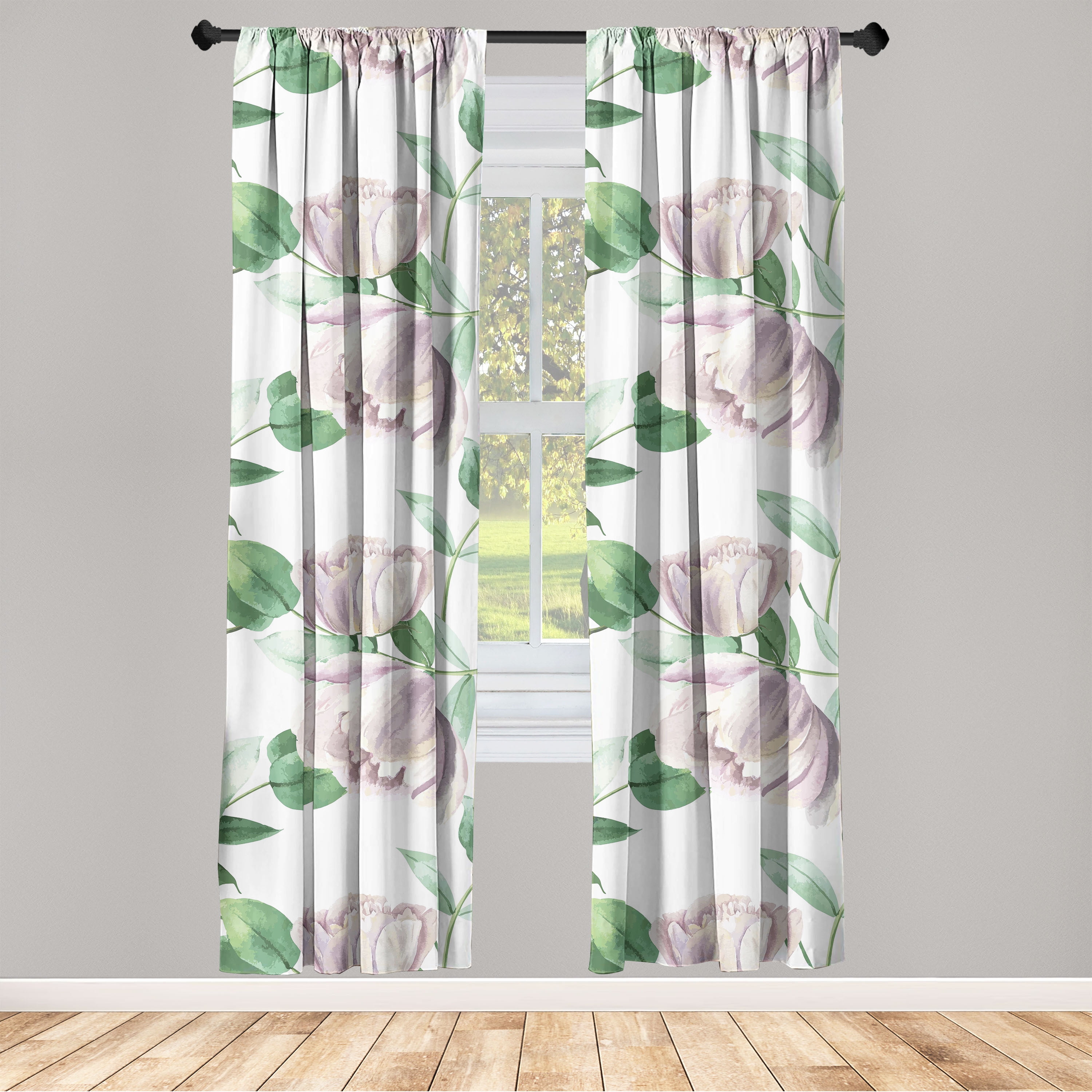 Vintage Window Curtains, Pastel Watercolor Design Blossoming Flowers Romantic Branches Pattern ...