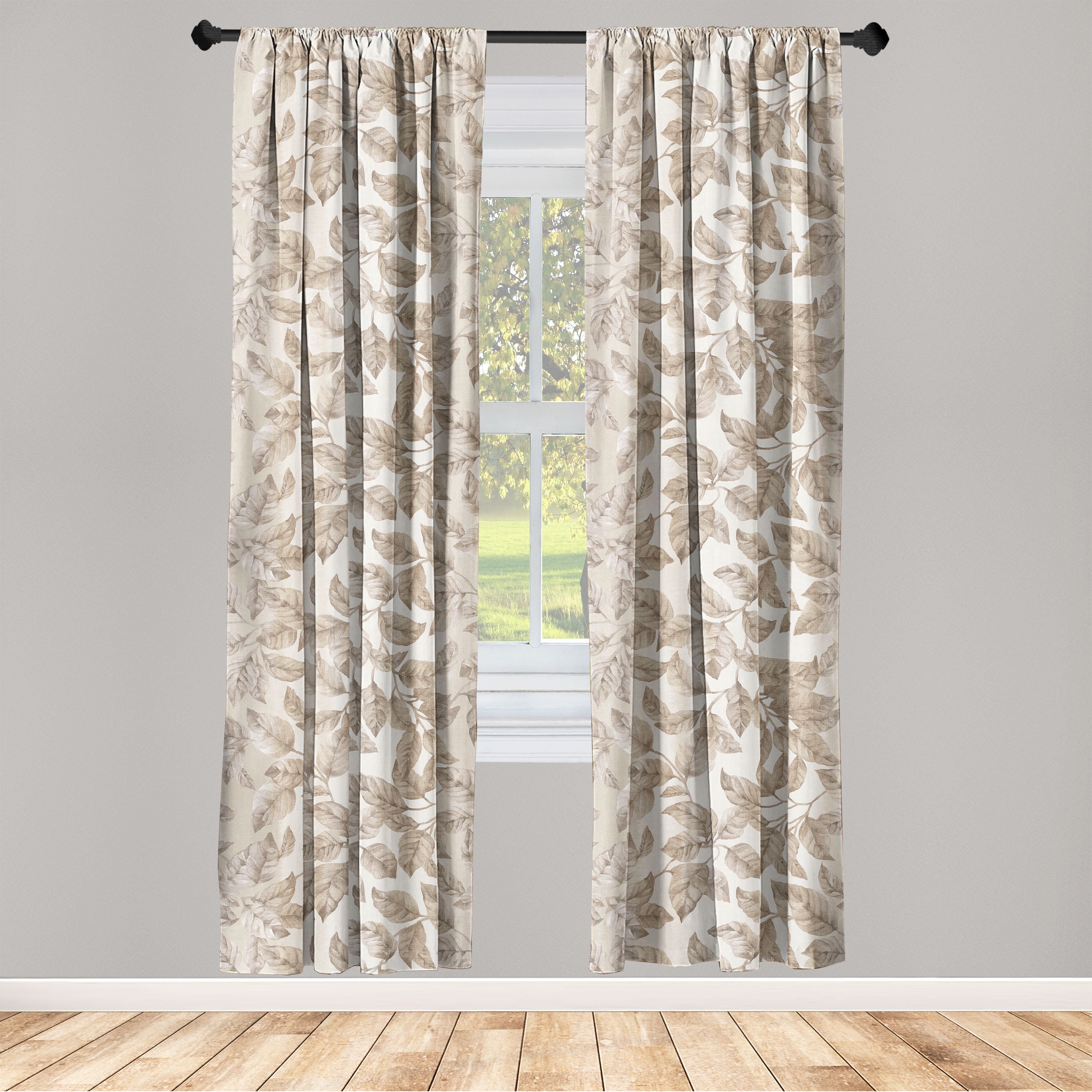 Vintage Window Curtains, Retro Leaf Print in Muted Nude Tones Delicate ...