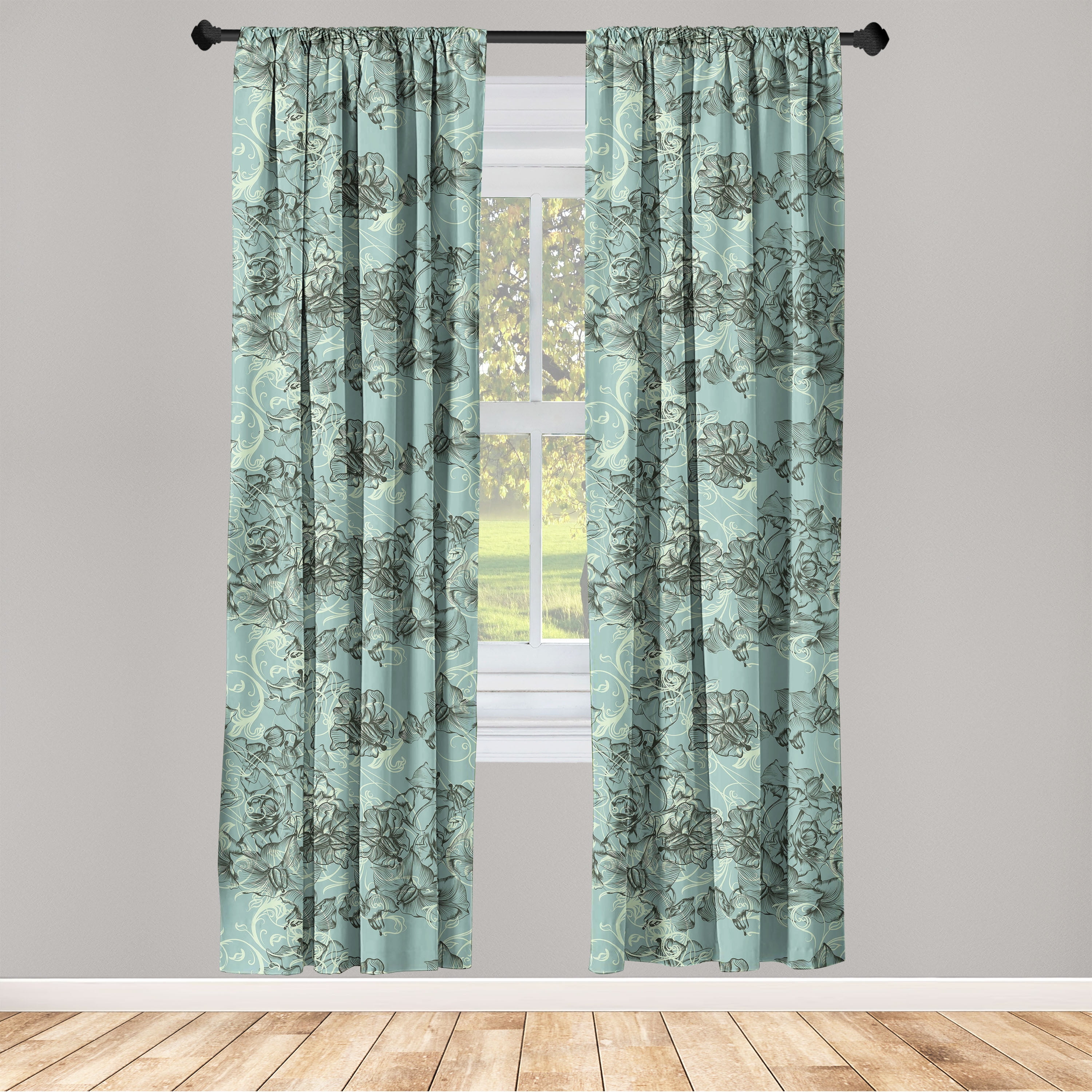 Vintage Window Curtains, Victorian Inspired Curlicue Swirling Outline ...