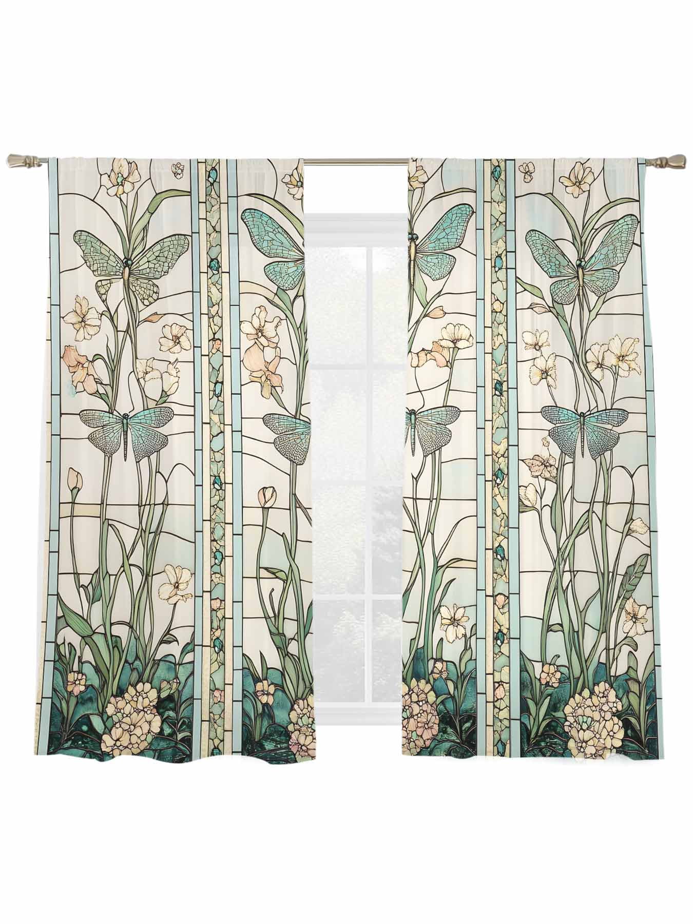 Vintage Window Flowering Sheer Curtains 72 inches Long 2 Panels Set ...