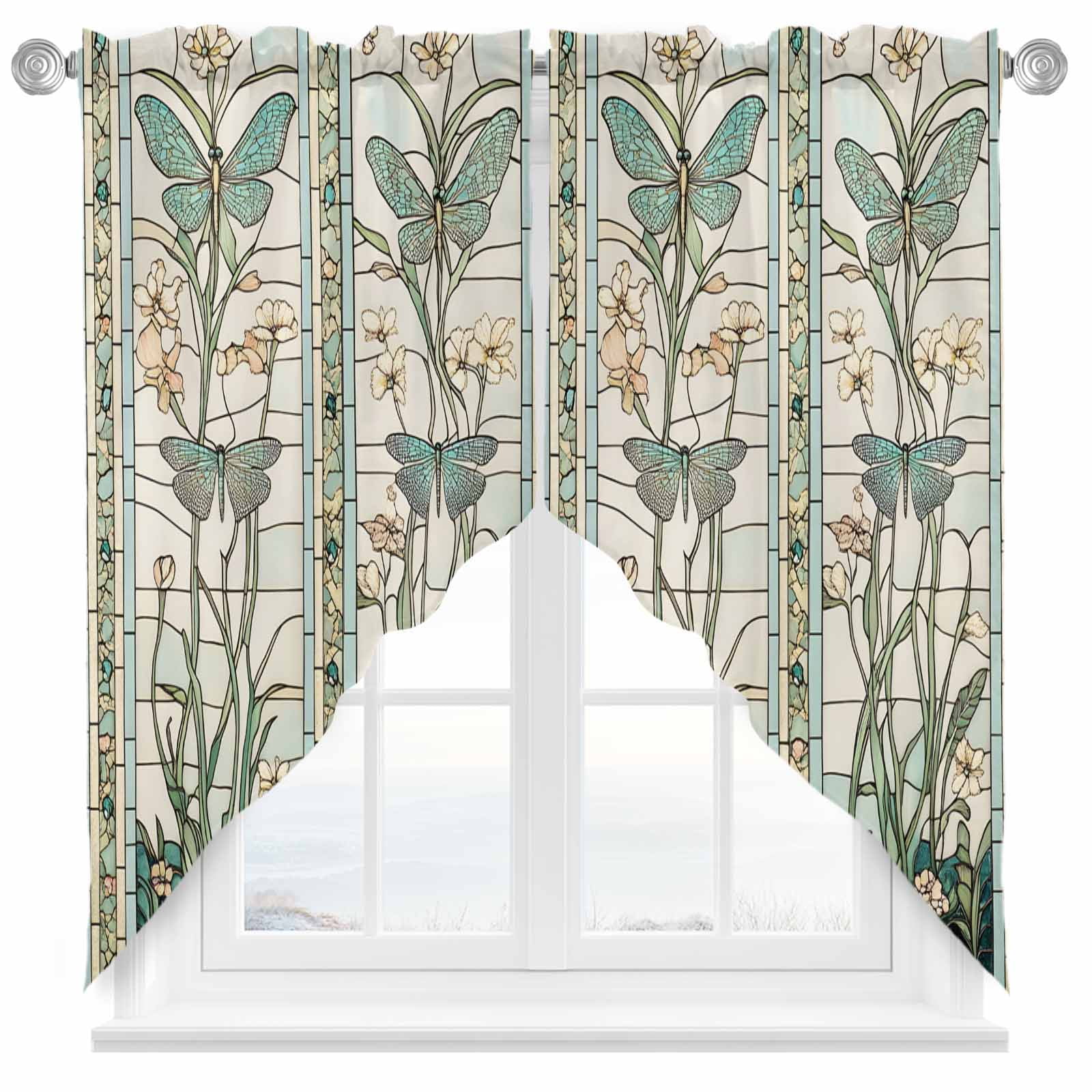 Vintage Window Flowering Swag Valances for Windows 2 Pack Green Floral ...