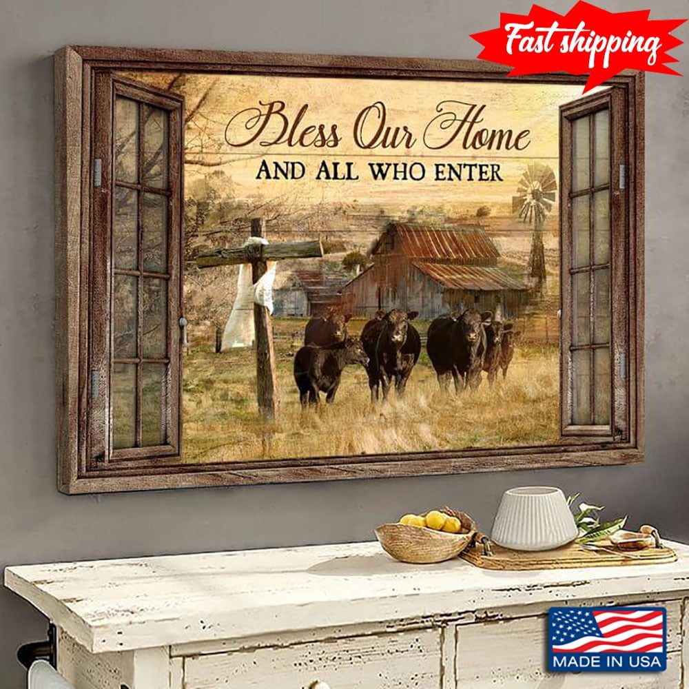 Vintage Window Frame With Black Cows & Jesus Cross Draped With White ...