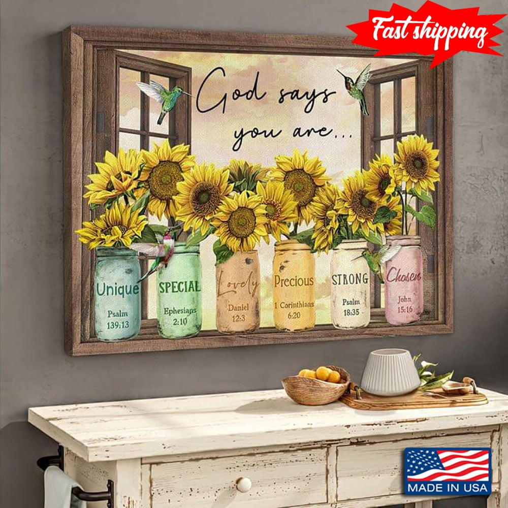 Vintage Window Frame With Hummingbirds & Sunflowers In Jars God Says ...