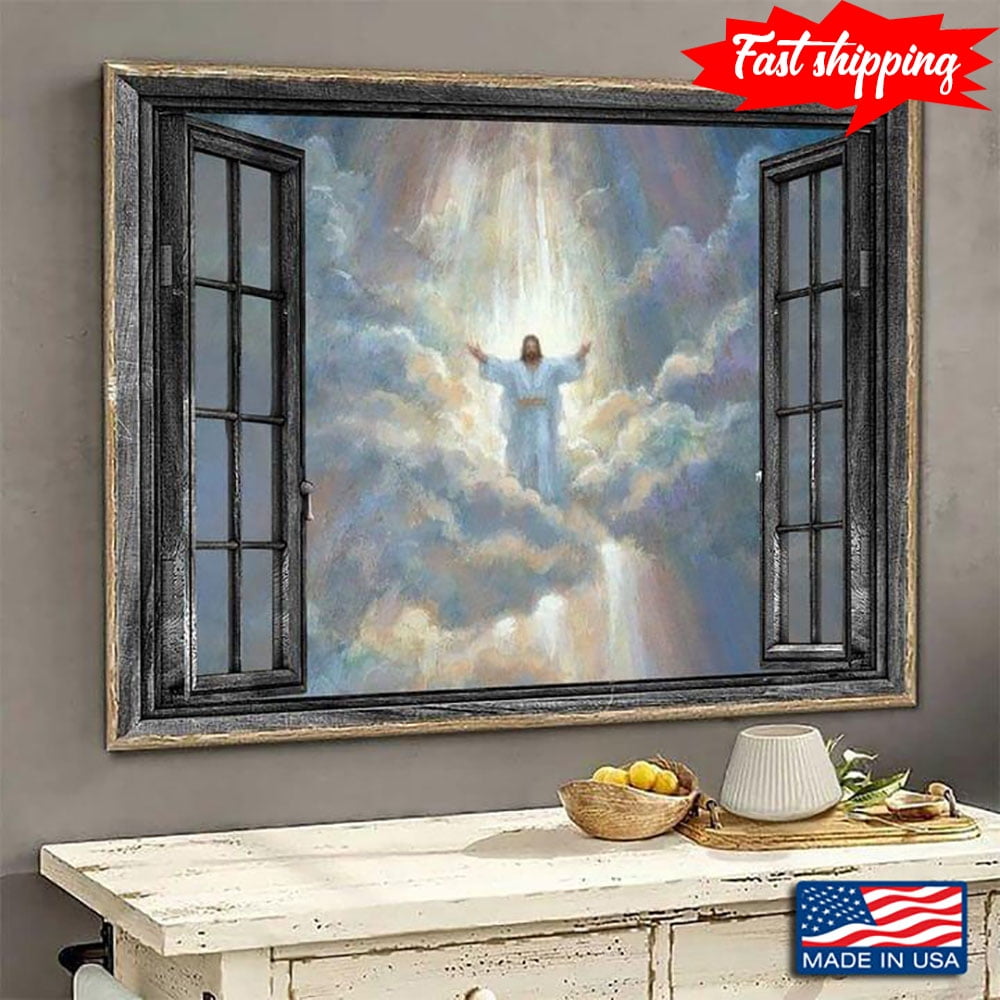 Vintage Window Frame With Jesus Christ In Heaven 24 x 36 Inch Poster ...