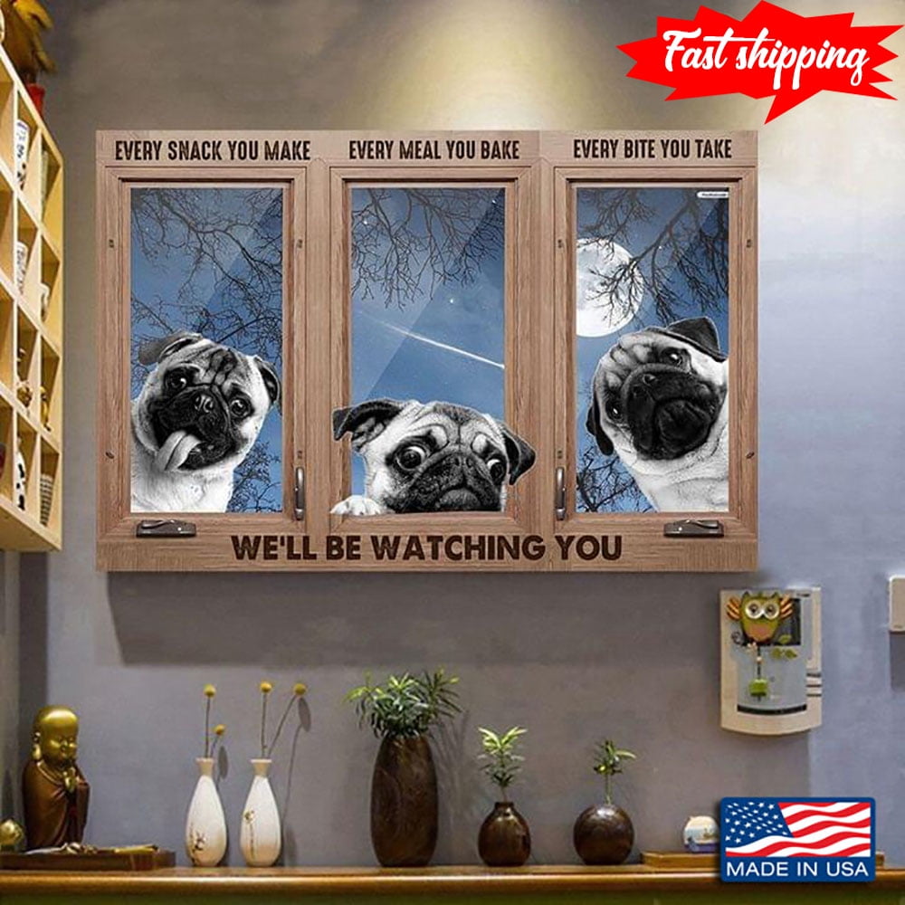 Vintage Window Frame With Pug Dogs Under The Moon Every Snack You Make ...