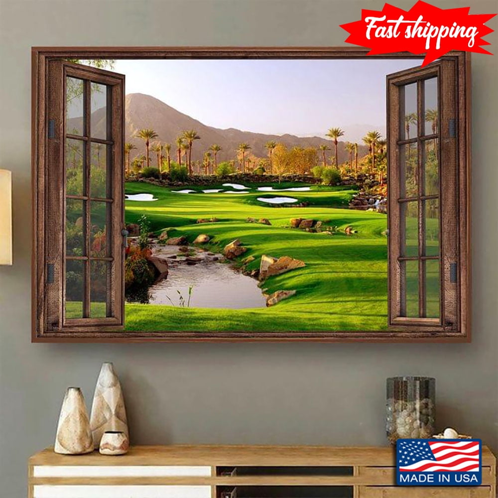 Vintage Window Frame With View Of A Golf Course 16 x 24 Inch Poster ...