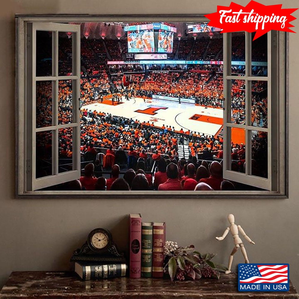 Vintage Window Frame With Wiew Of State Farm Center Illinois Fighting ...