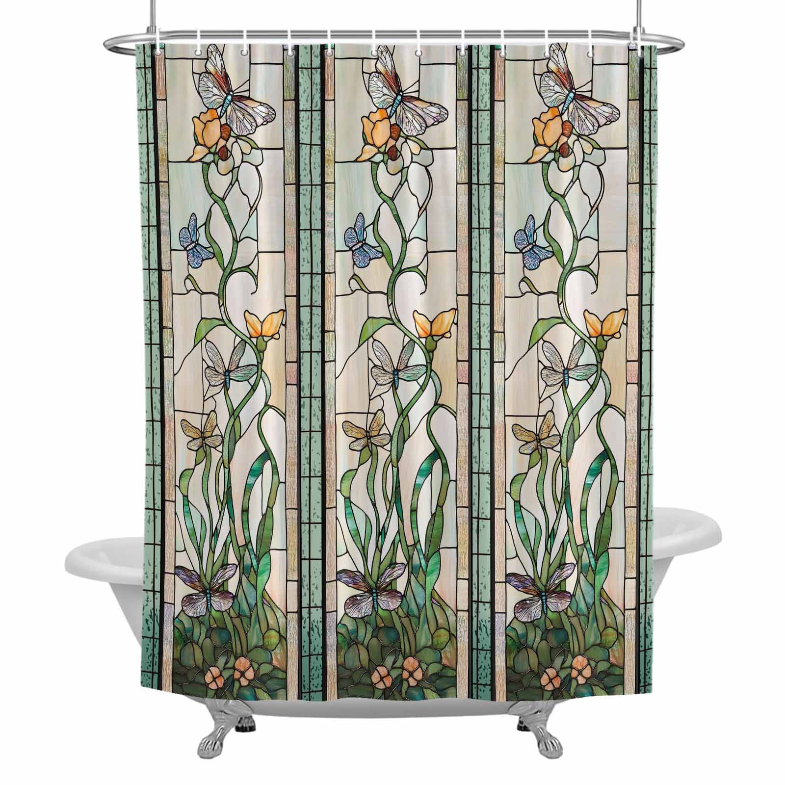 Vintage Window Grilles Shower Curtain for Bathroom, Dragonfly Butterfly ...