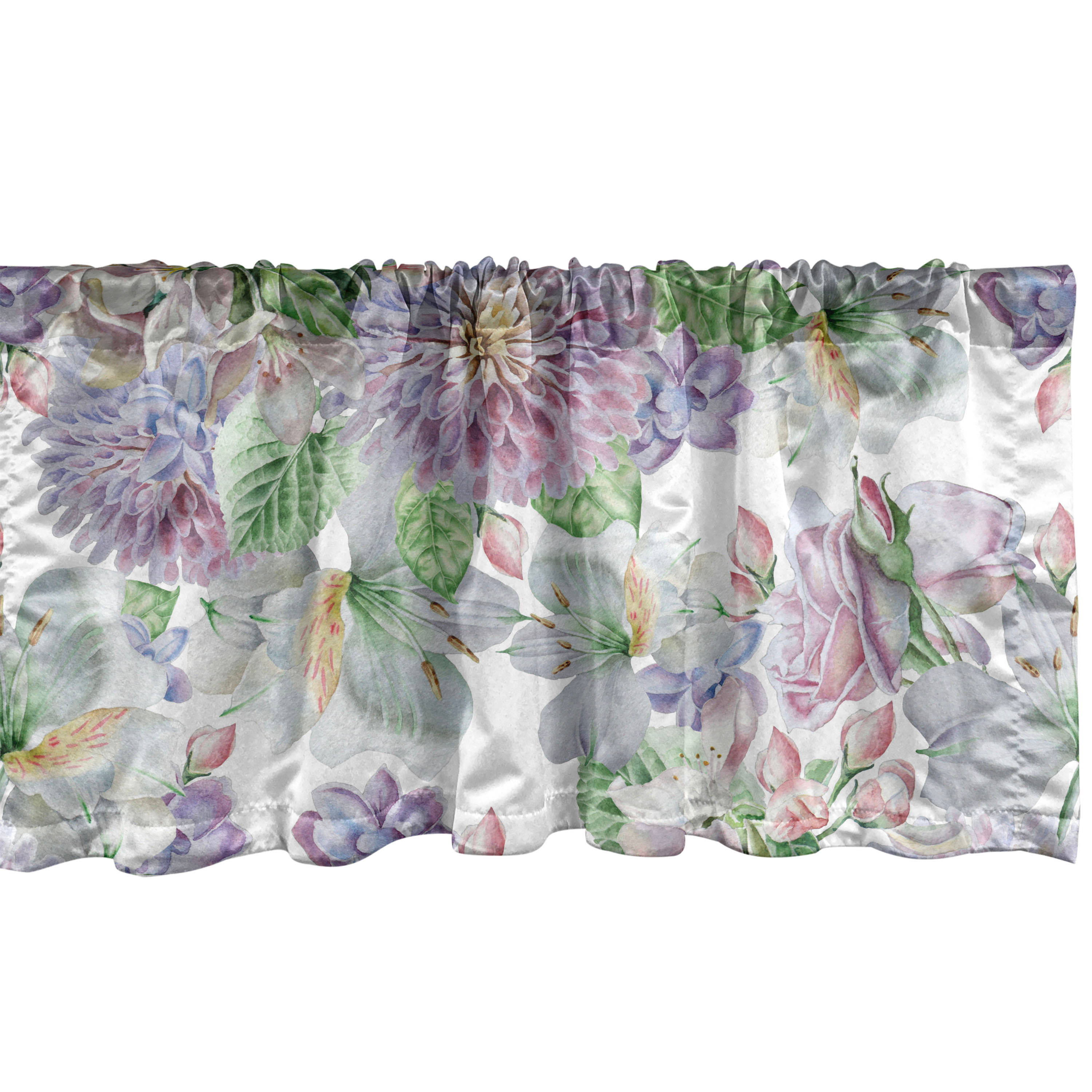 Vintage Window Valance, Alstroemeria Flowers and Leaves Hand-Drawn Art ...