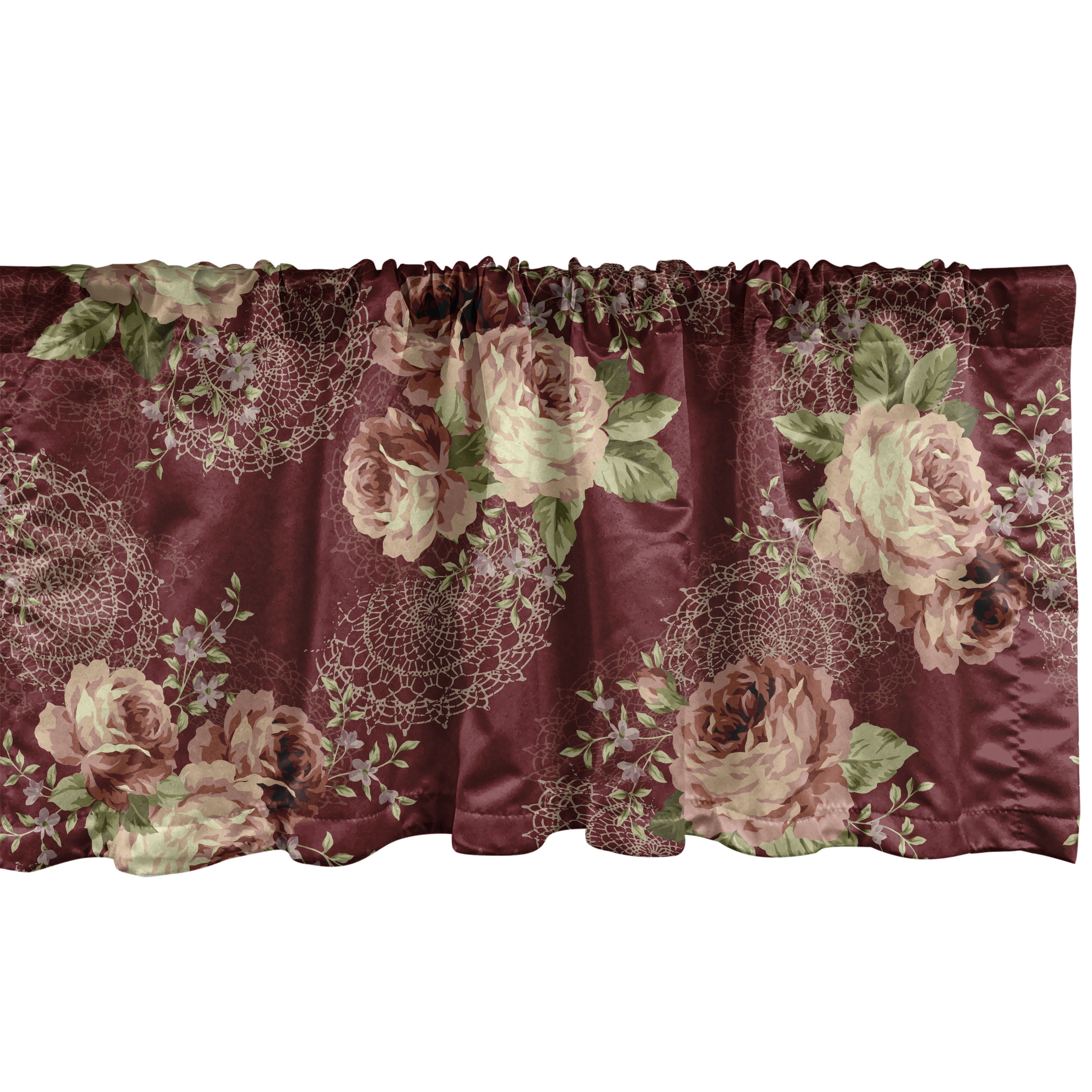 Vintage Window Valance, Floral Theme Repetitive Rose Flowers and Leaves ...