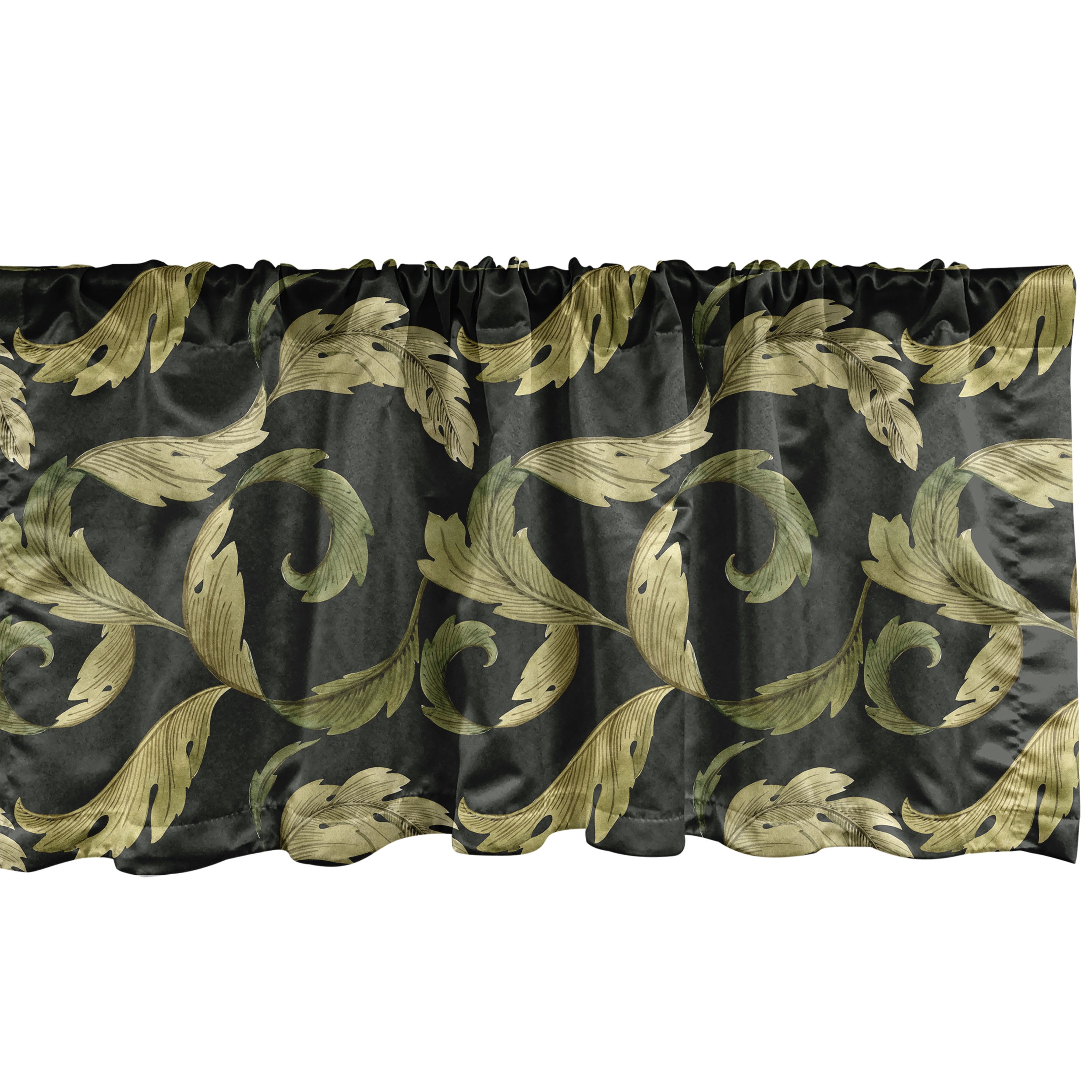 Vintage Window Valance, Leaf Print Swirling Design Watercolor Painting ...