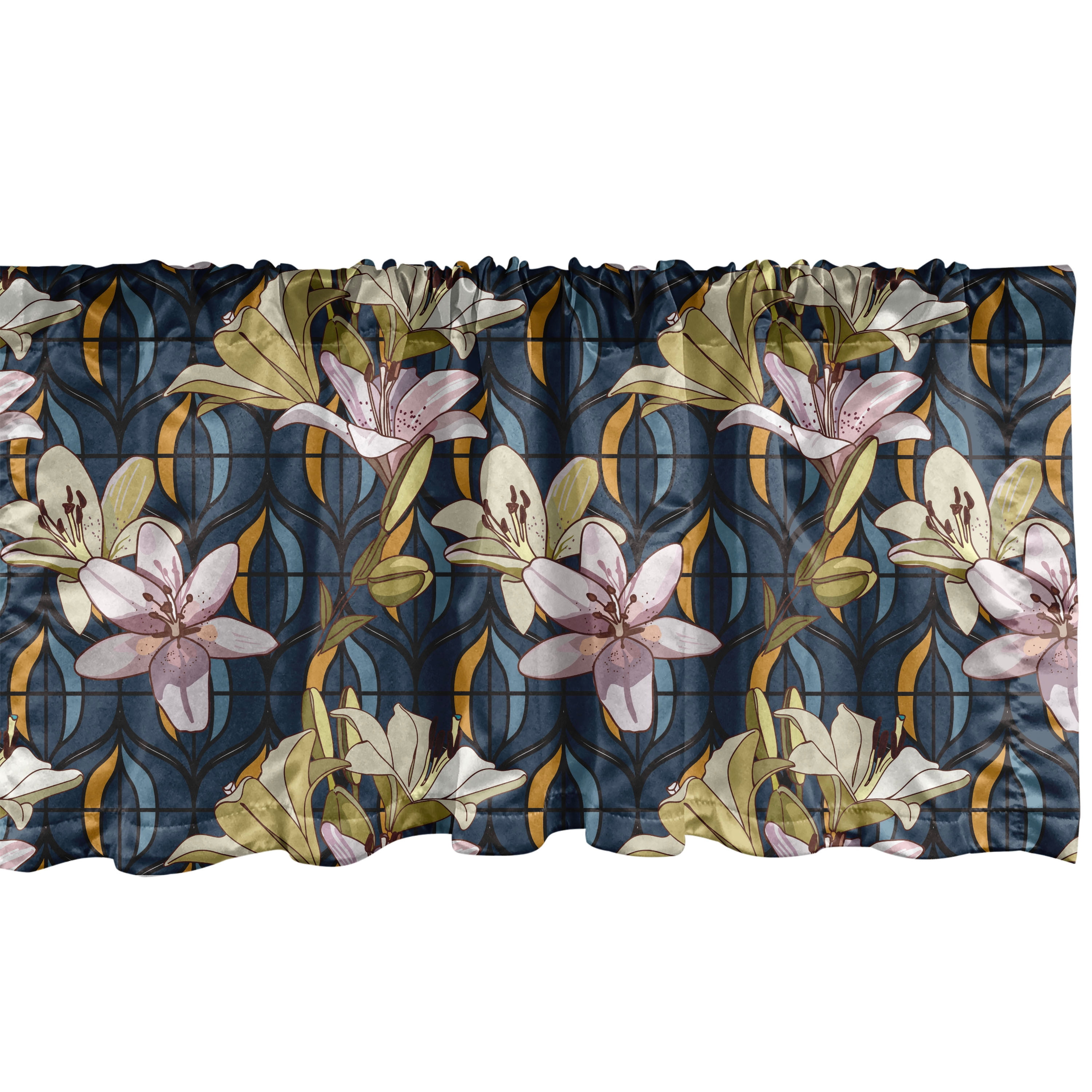 Vintage Window Valance, Pastel Colored Lilies on Tile Inspired 60's ...