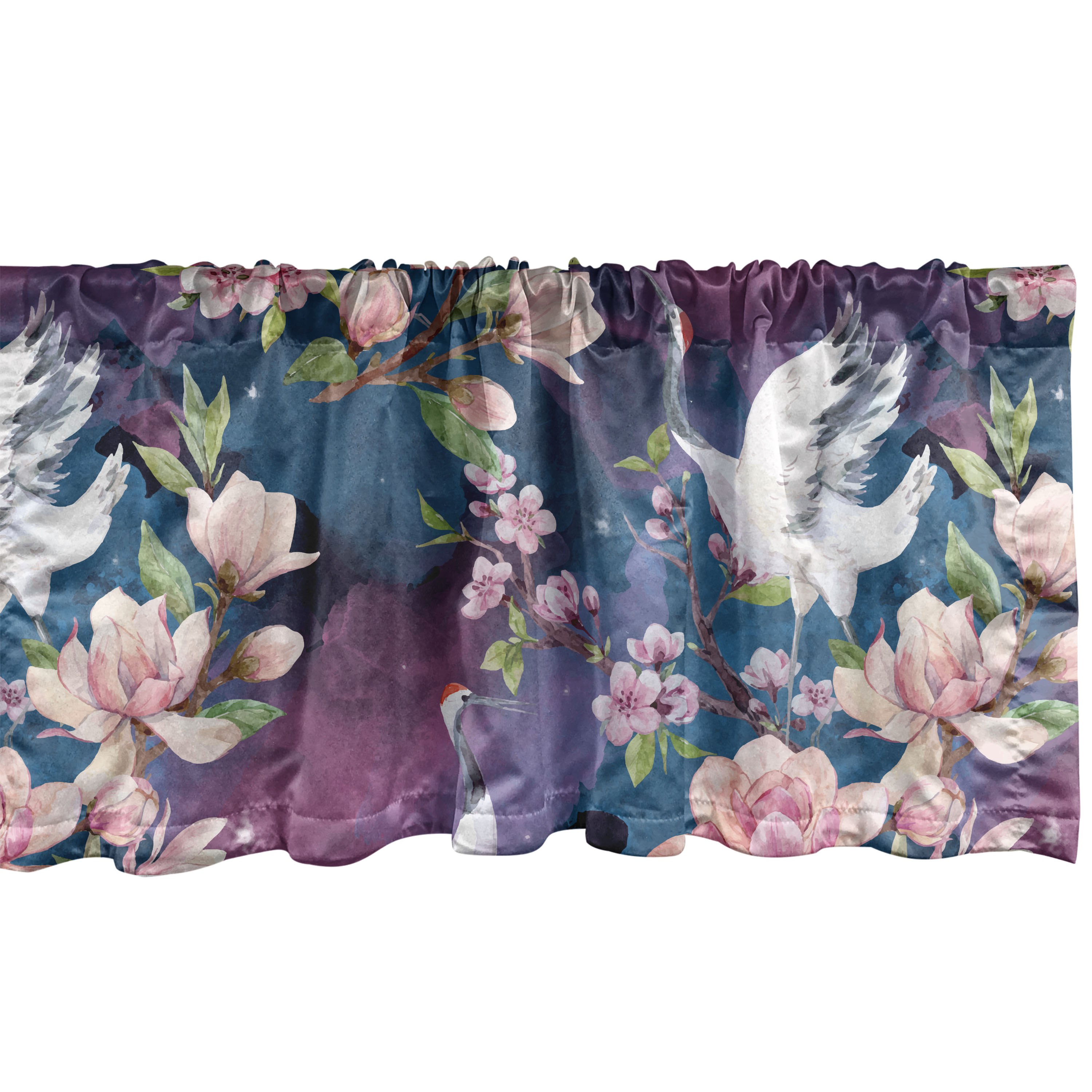 Vintage Window Valance, Watercolor Retro Style Repetitive Crane Birds ...
