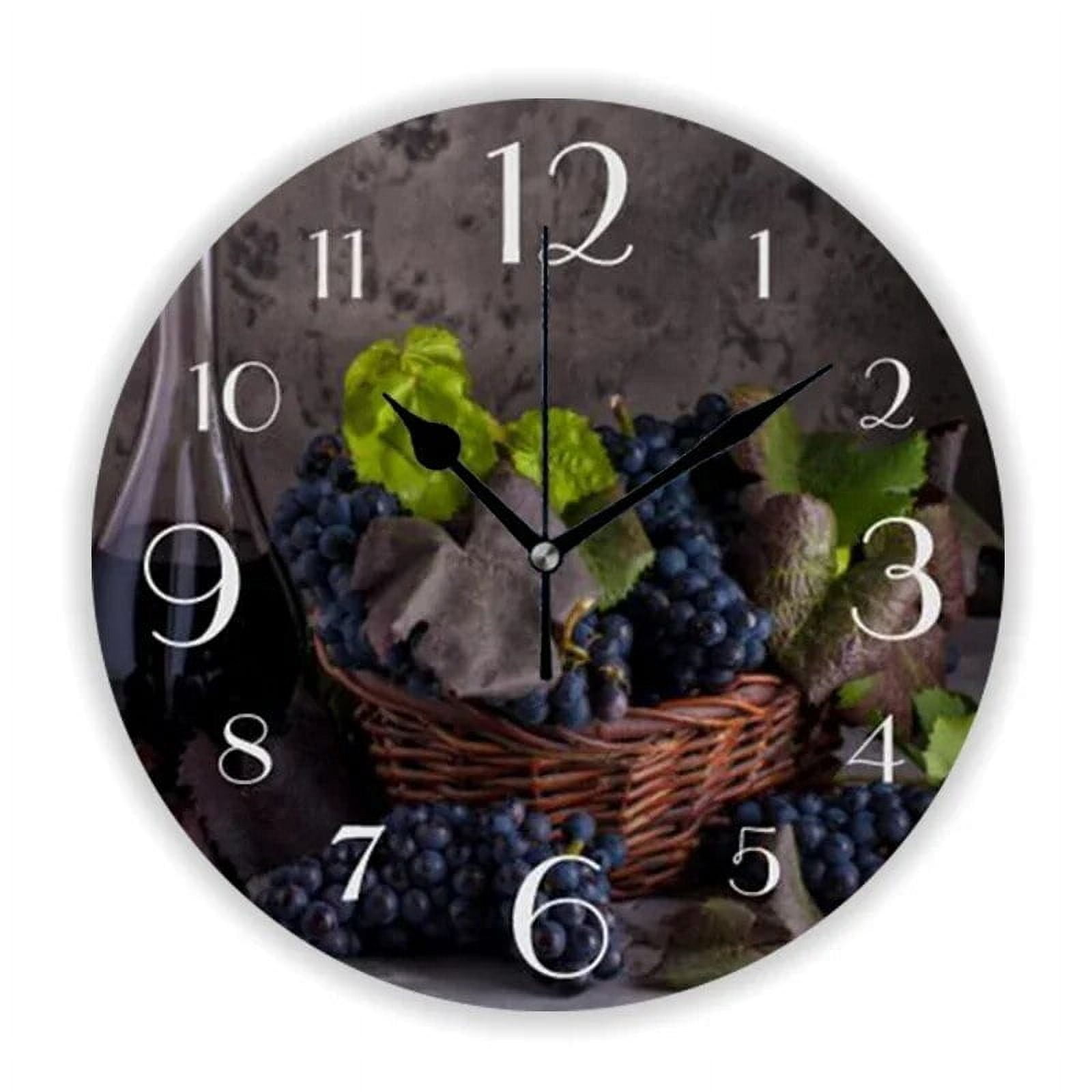 Vintage Wine Barrel and Glasses Grapes Wall Clock for Kitchen Dining ...